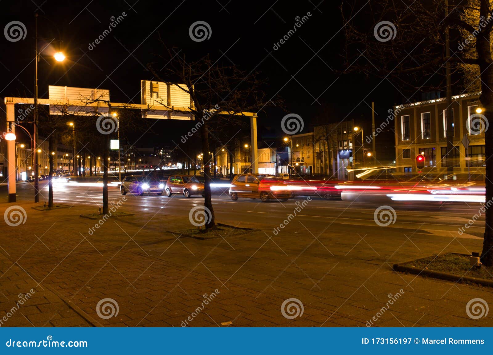 Intersection at Night with Traffic Blurred by Motion Stock Image ...