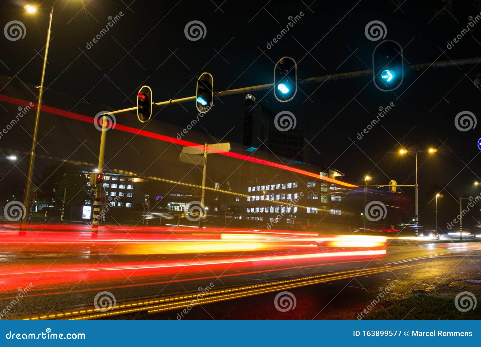 Intersection at Night with Traffic Blurred by Motion Stock Image ...