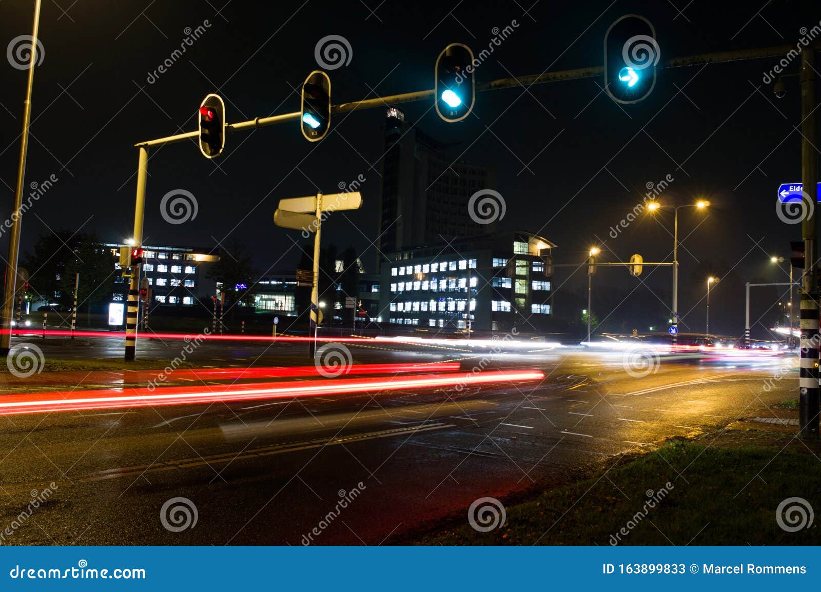 Intersection at Night with Traffic Blurred by Motion Stock Image ...