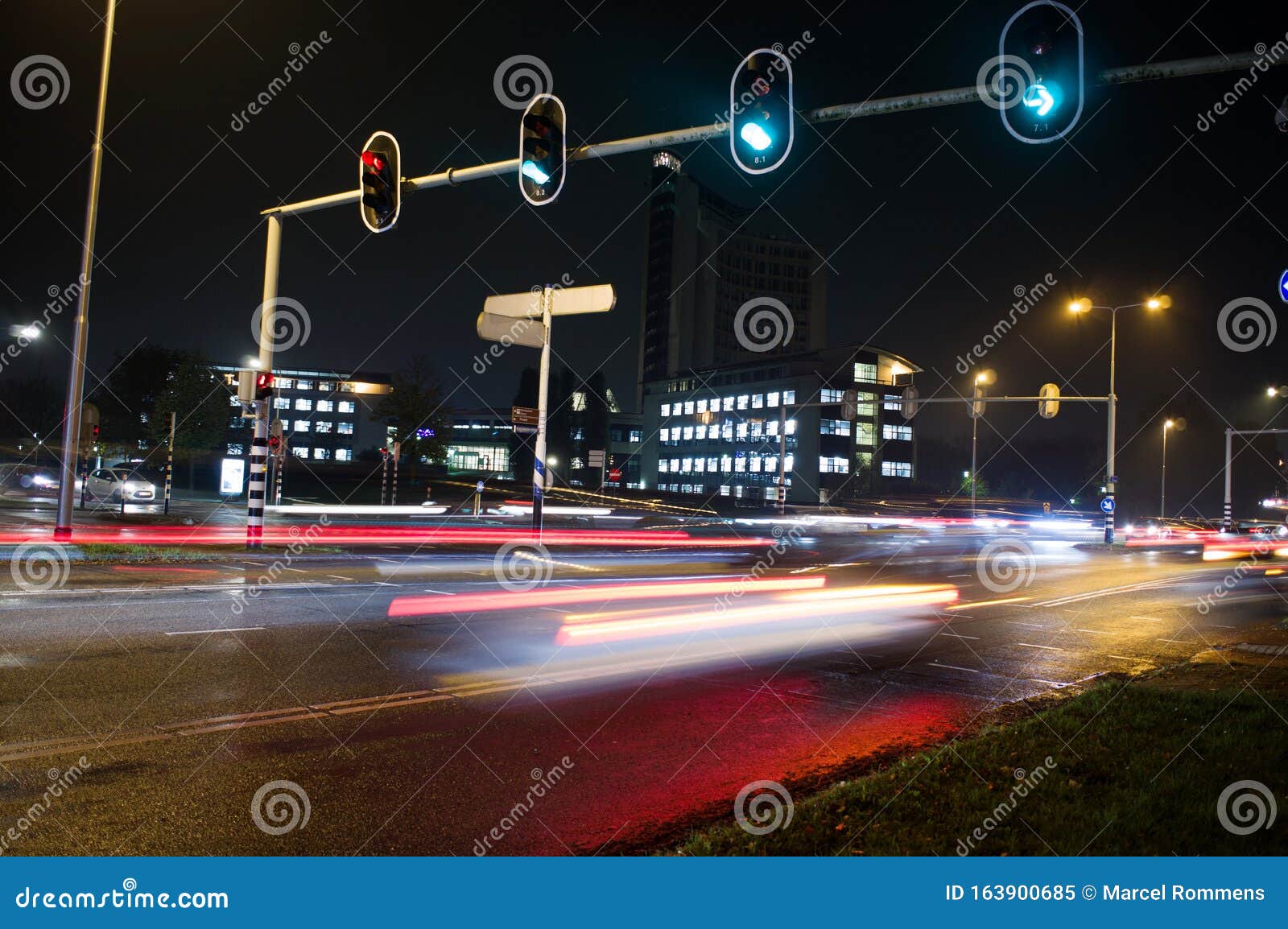 Intersection at Night with Traffic Blurred by Motion Stock Image ...