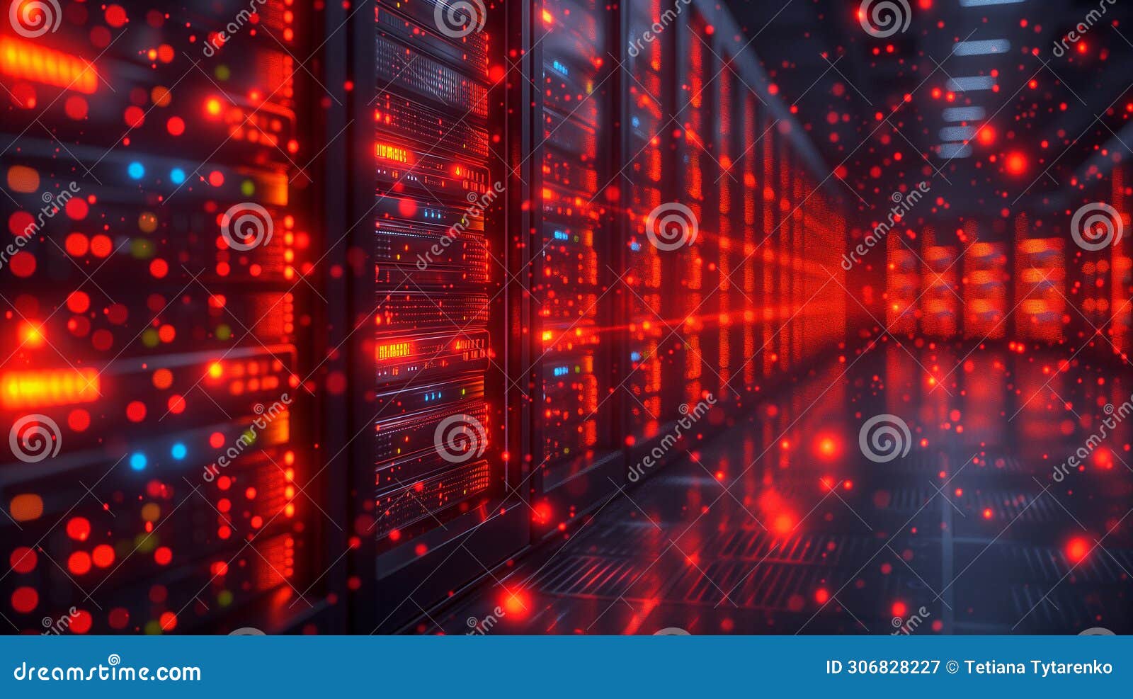 Intersection of Safety and Technology: Server Racks Glowing Red with ...
