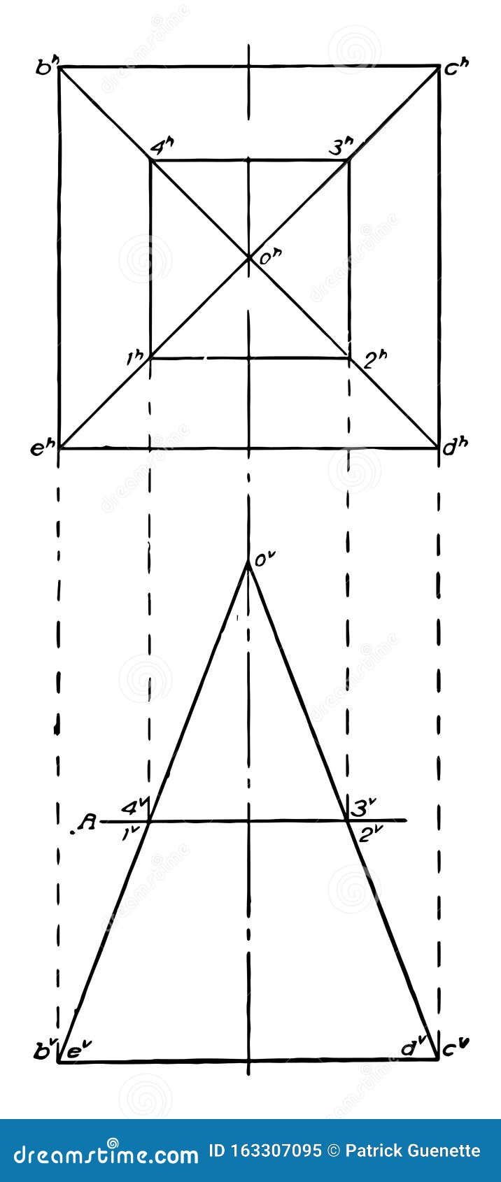 Intersection of Square Pyramid and a Plane Vintage Illustration Stock ...