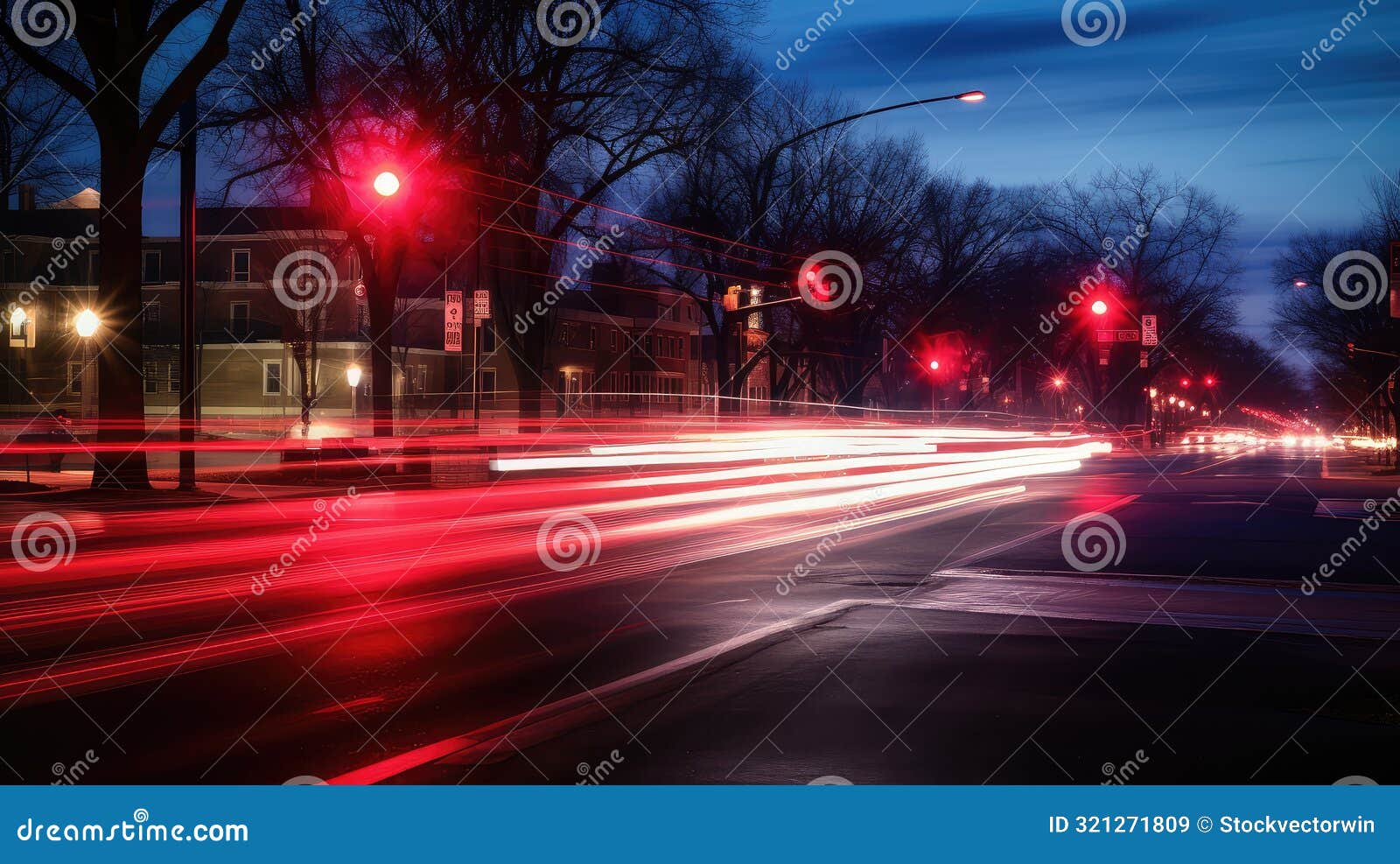 Intersection Stoplight Red Light Stock Image - Image of motion, night ...
