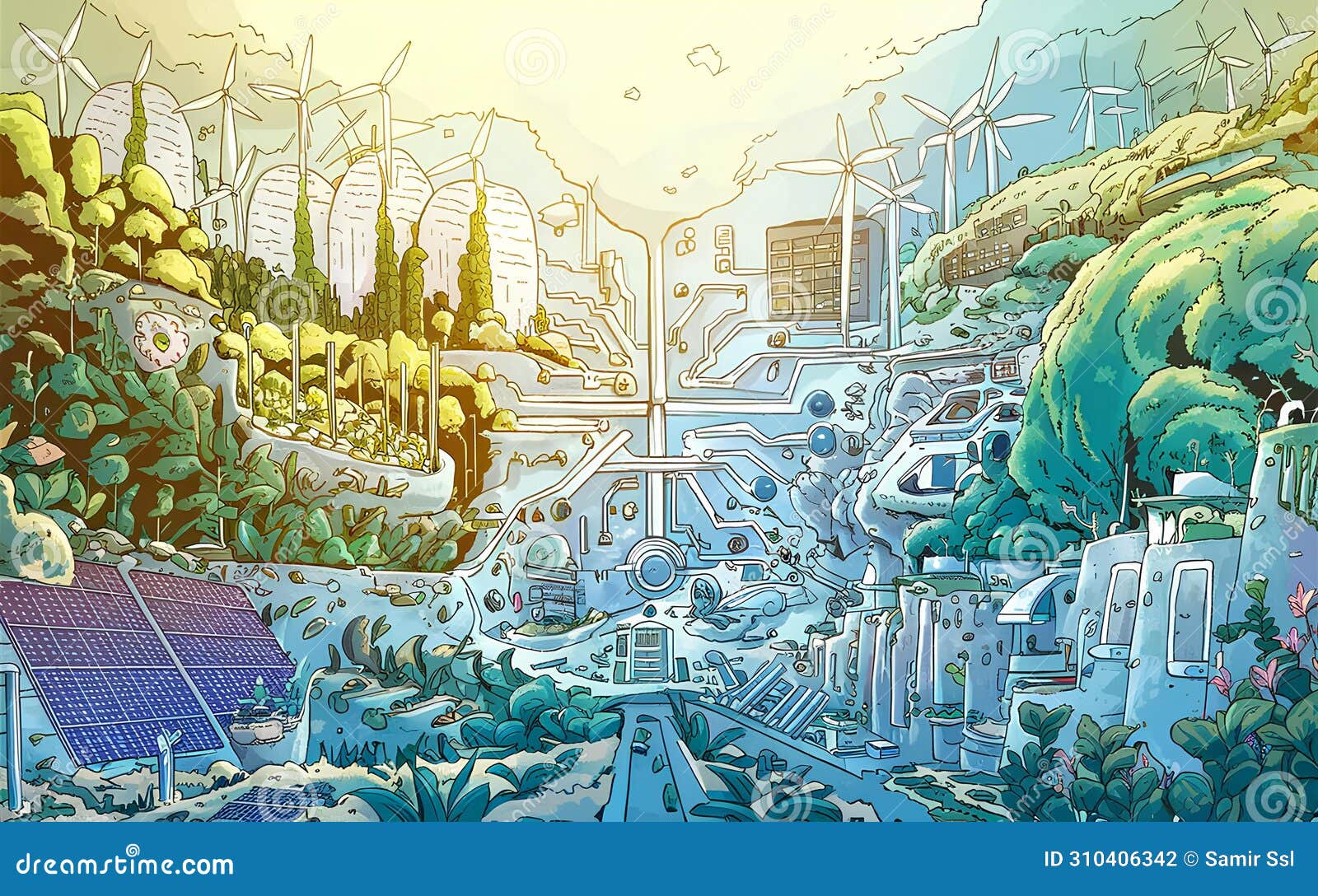 The Intersection of Technology and Nature Stock Illustration ... The Intersection of Technology and Nature Stock Illustration ...
