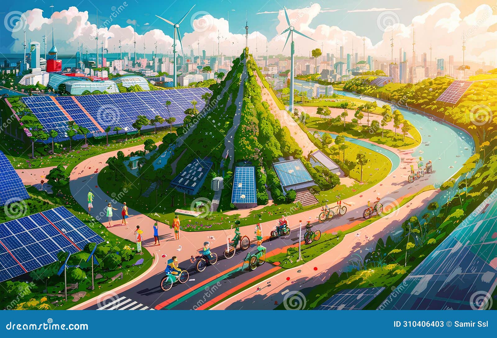 The Intersection of Technology and Nature Stock Illustration ...