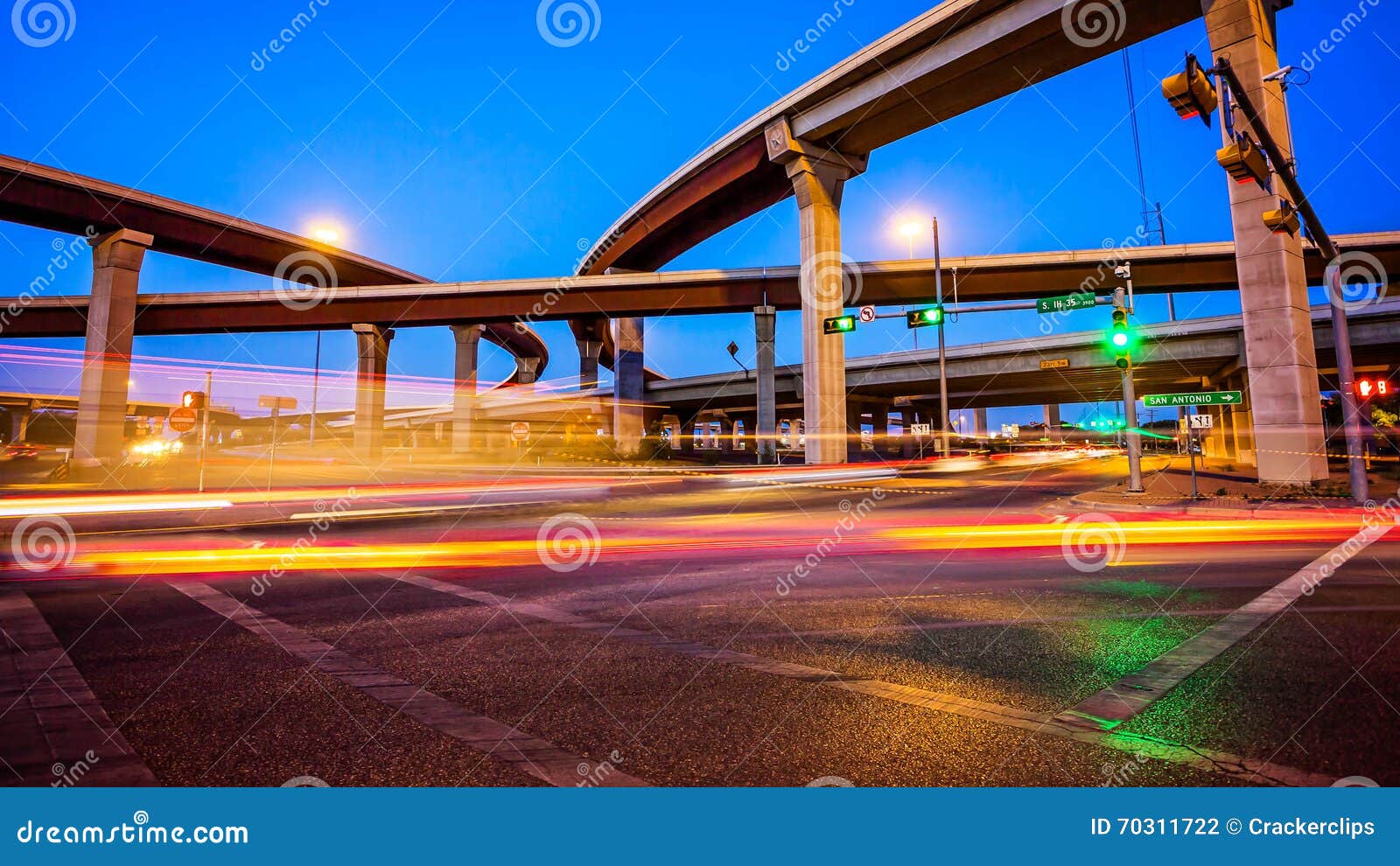 Intersection and Traffic in Austin, Texas at Night Stock Photo - Image ...
