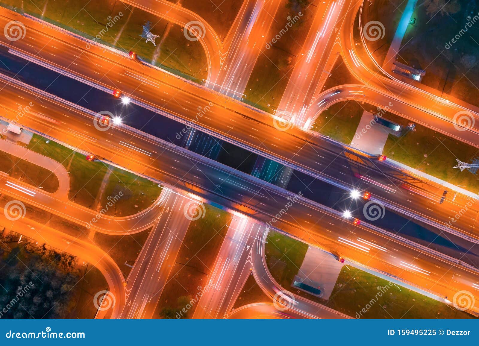 Intersection of Two Major Highways, Intersection Under a Bridge, Night ...