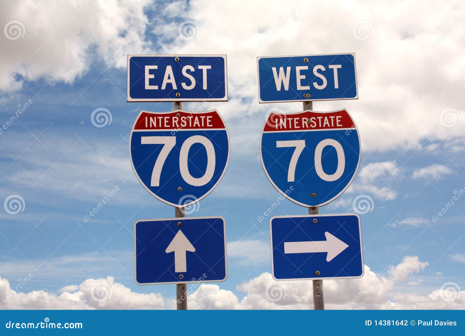 Interstate 70 Road Signs stock photo. Image of blue, east - 14381642