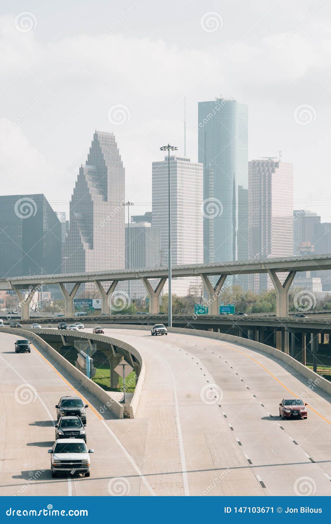 Interstate 45 and the Downtown Houston Skyline, in Houston, Texas ...