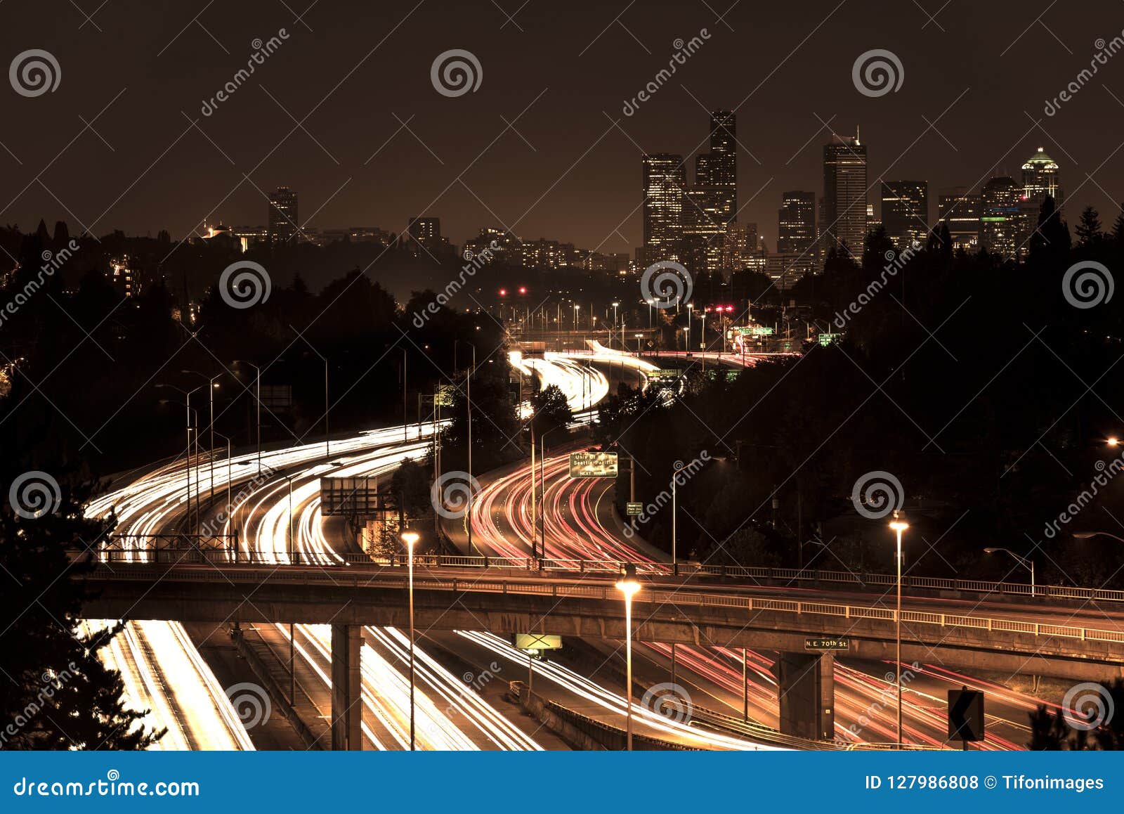 Interstate 5 and Downtown Skyline, Seattle Stock Photo - Image of ...
