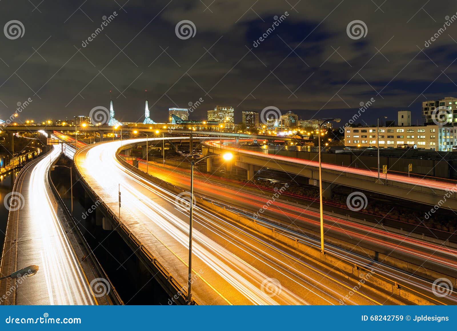 Interstate Freeway Light Trails in Portland Stock Image - Image of hour ...