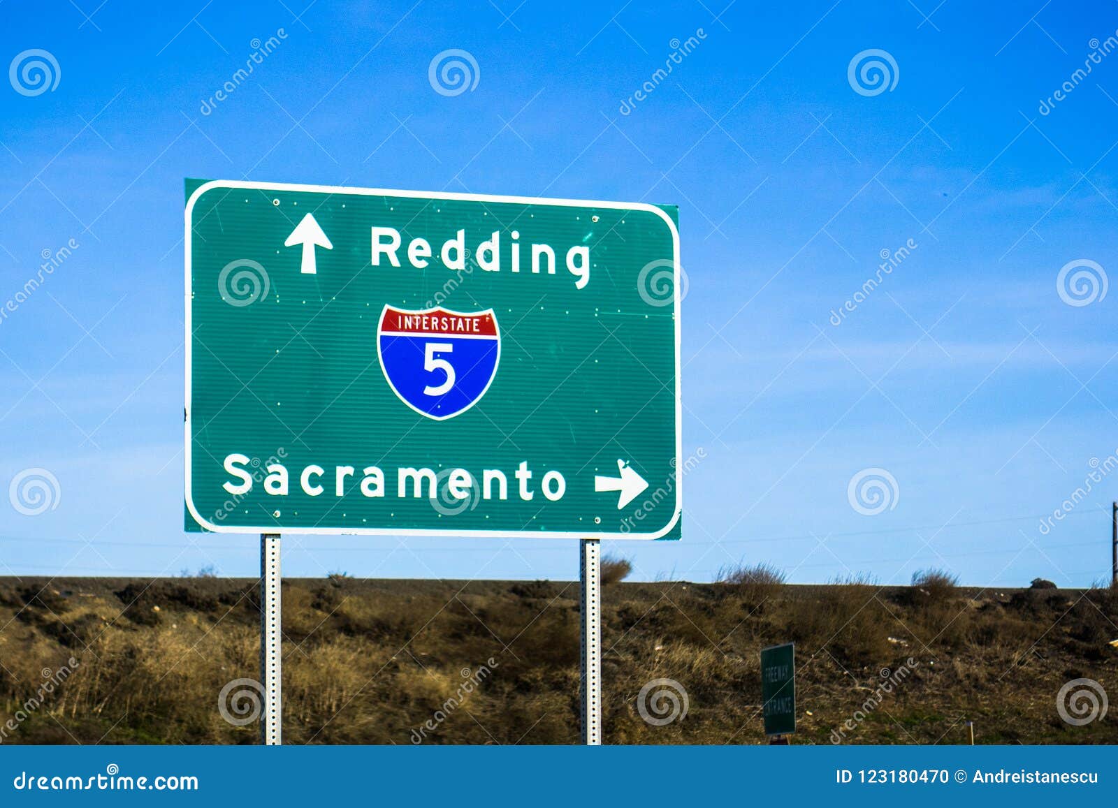 Interstate 5 junction sign stock photo. Image of choice - 123180470