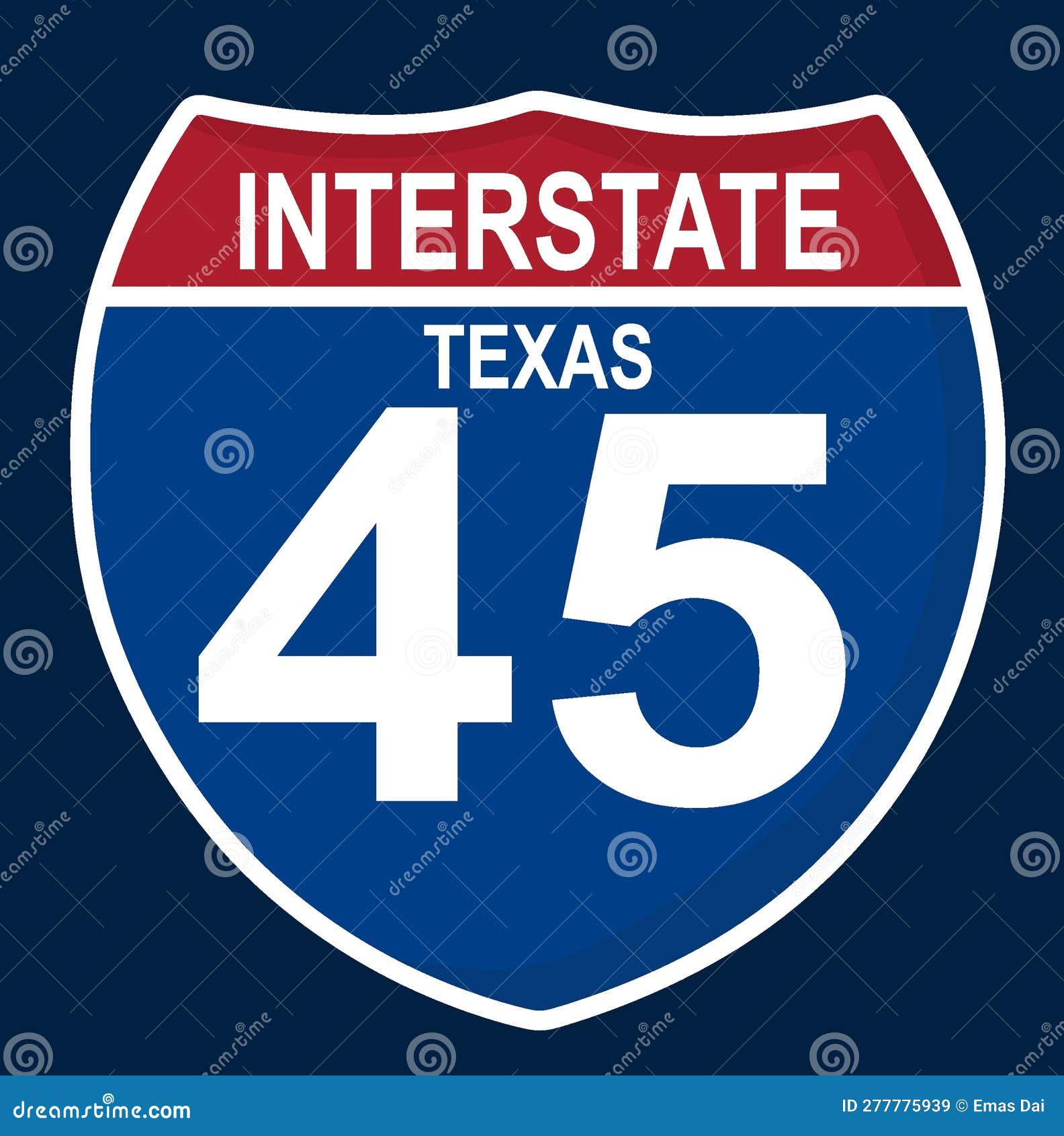 Interstate 45 Texas Sign with Blue Background Stock Vector ...