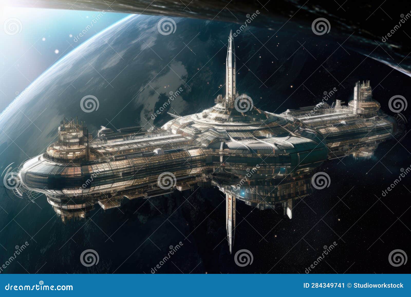 Interstellar Ark Ship for Long-distance Space Travel Stock Illustration ...
