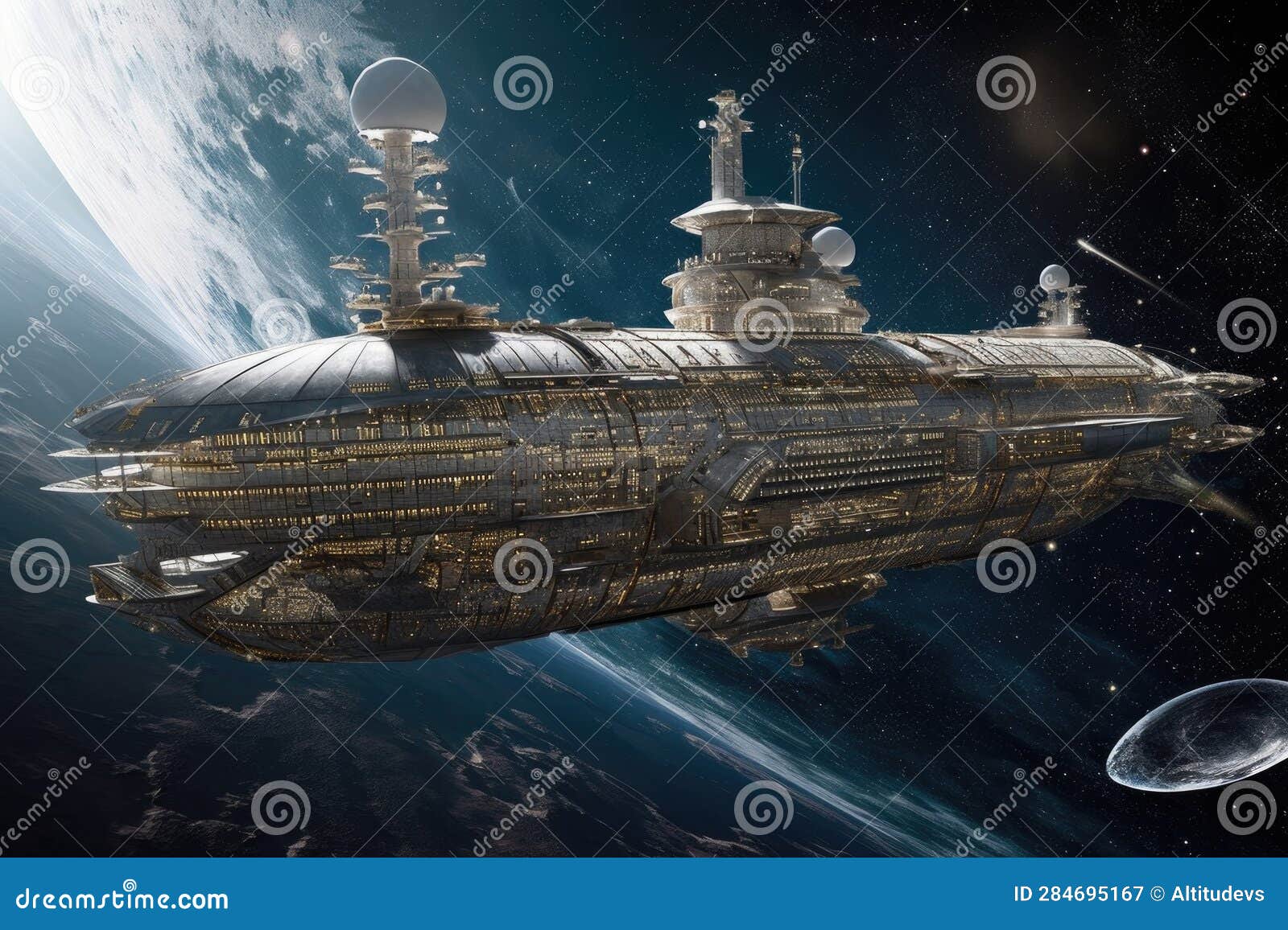 Interstellar Ark Ship for Long-distance Space Travel Stock Illustration ...