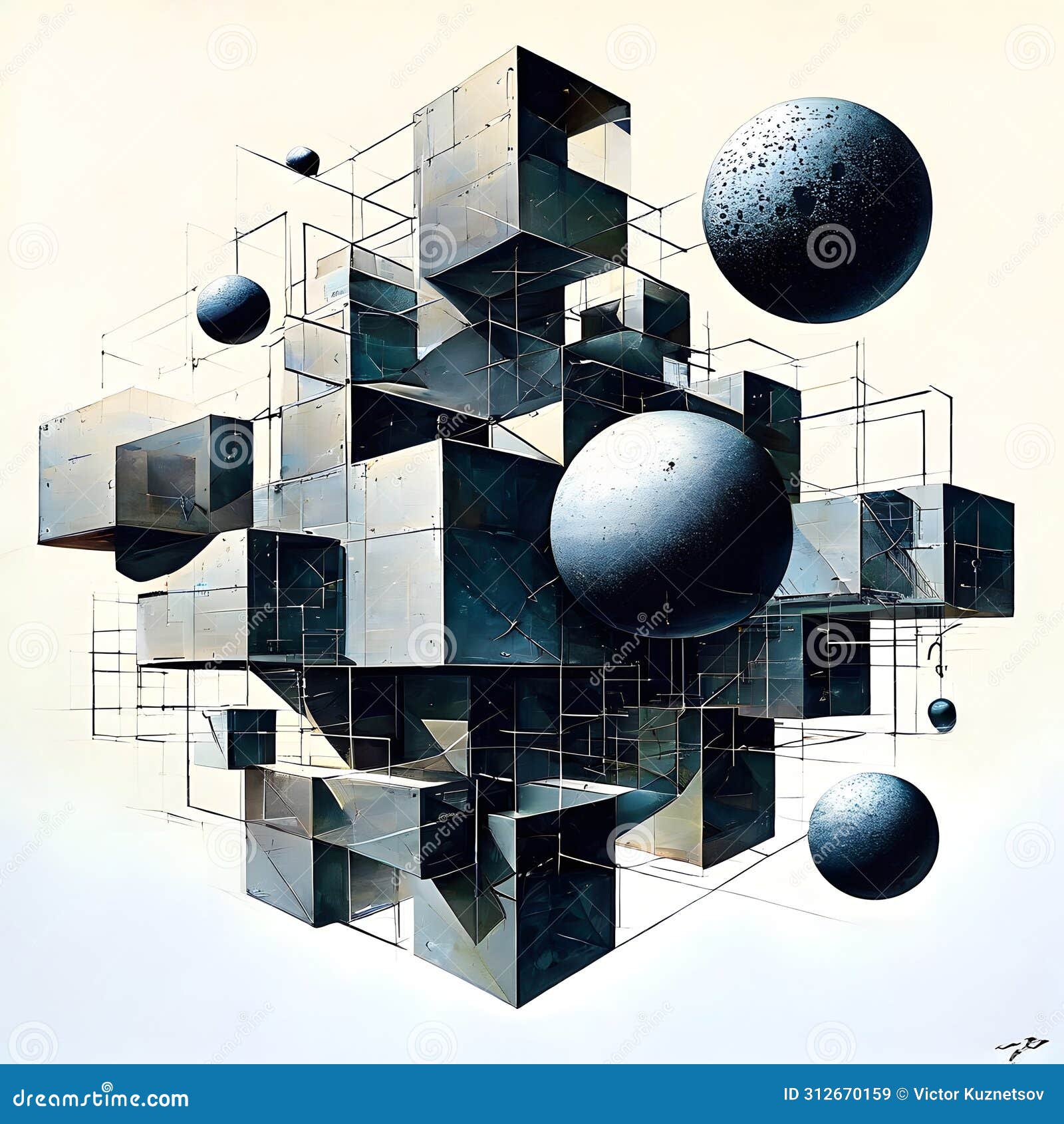 Interstellar Construct: An Explosive Amalgam Of Spheres And Cubes Stock ...