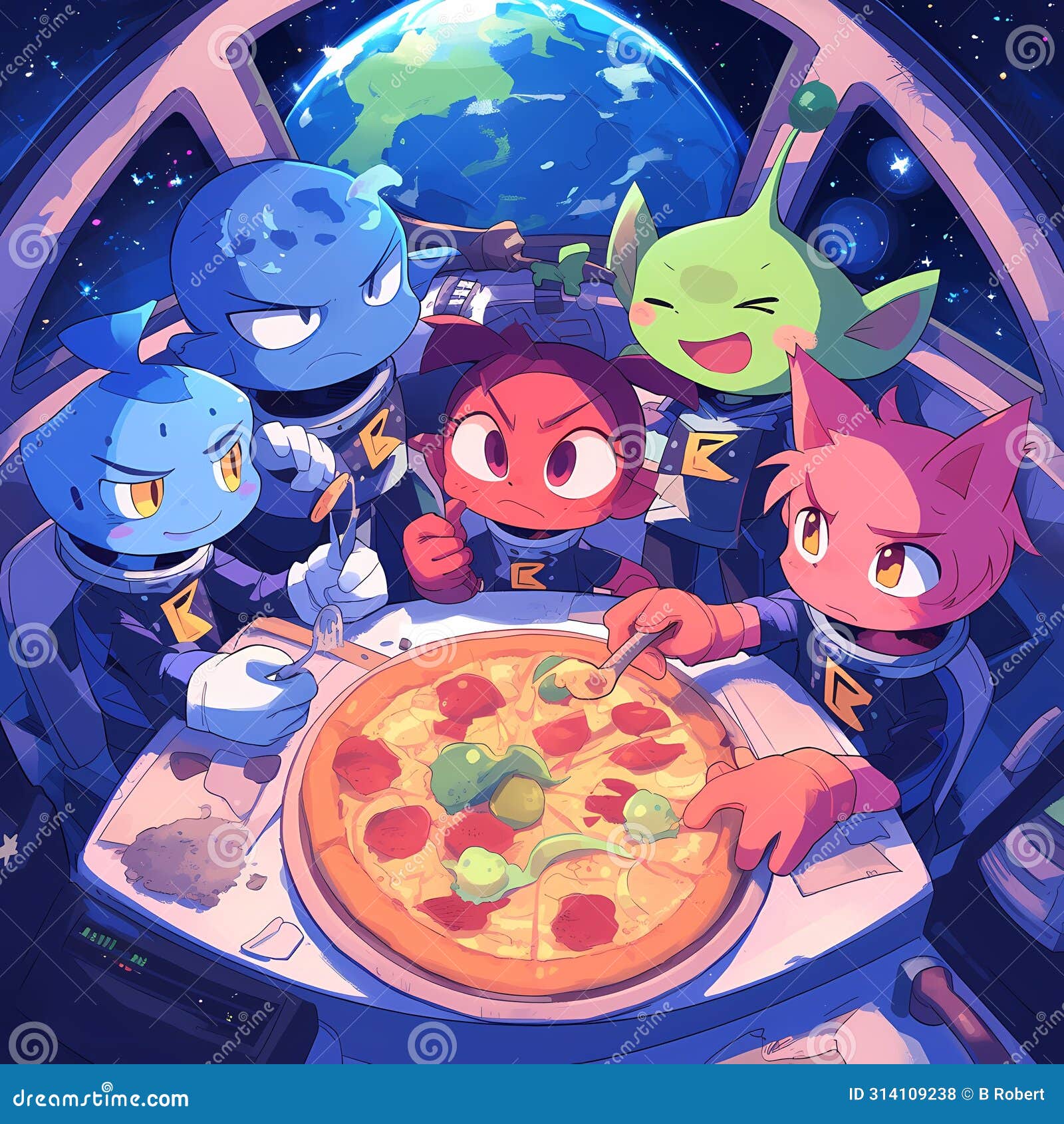 Interstellar Delight: a Cosmic Pizza Feast Stock Illustration ...