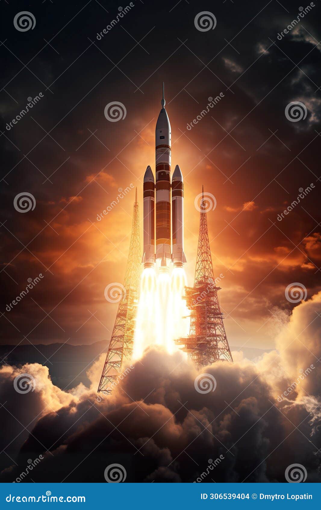 Interstellar Shuttle Spaceship Launch, Space Rocket Take Off To Cosmos ...