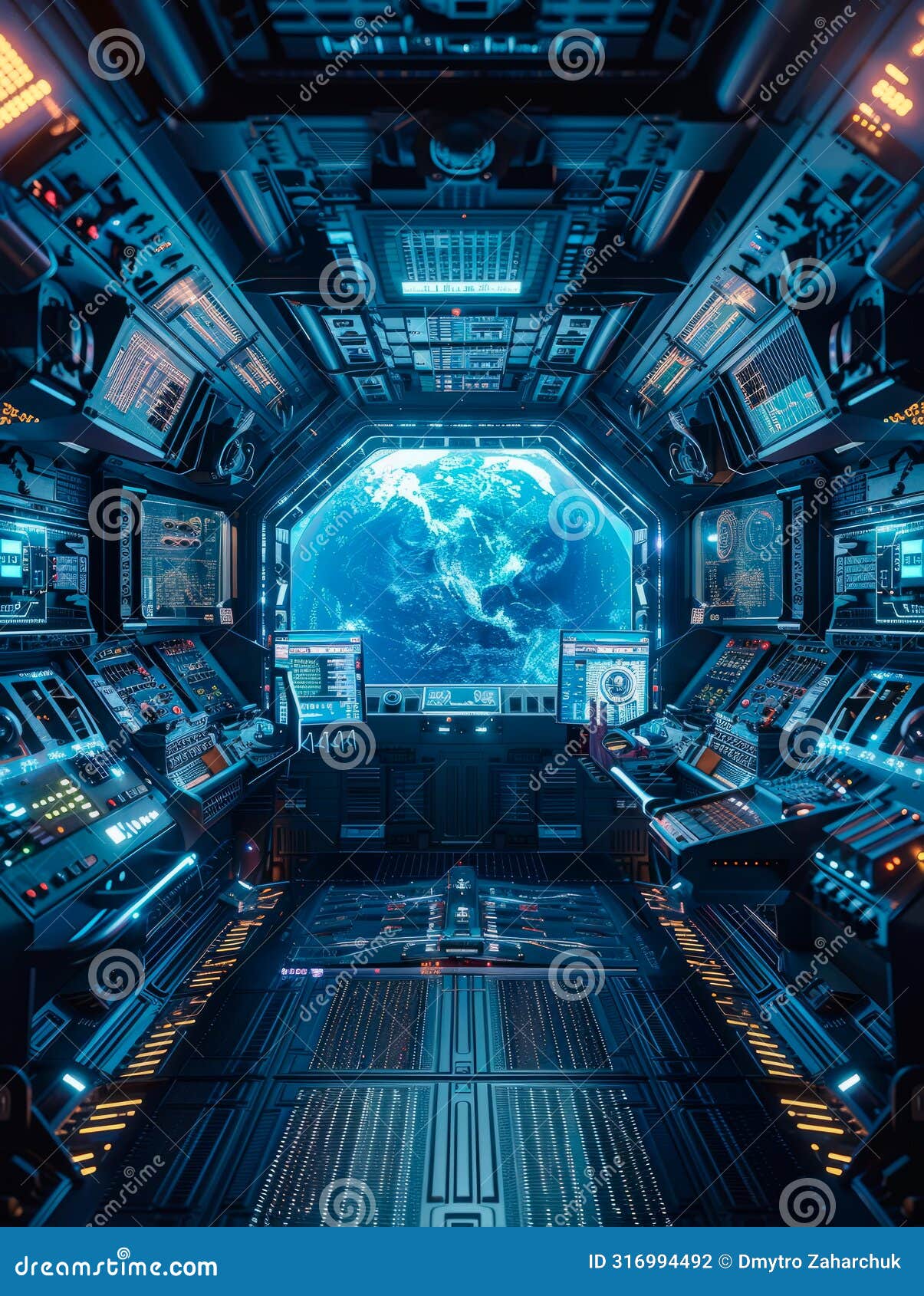 Interstellar Spaceship, Filled with Advanced Technology, Control Panels ...