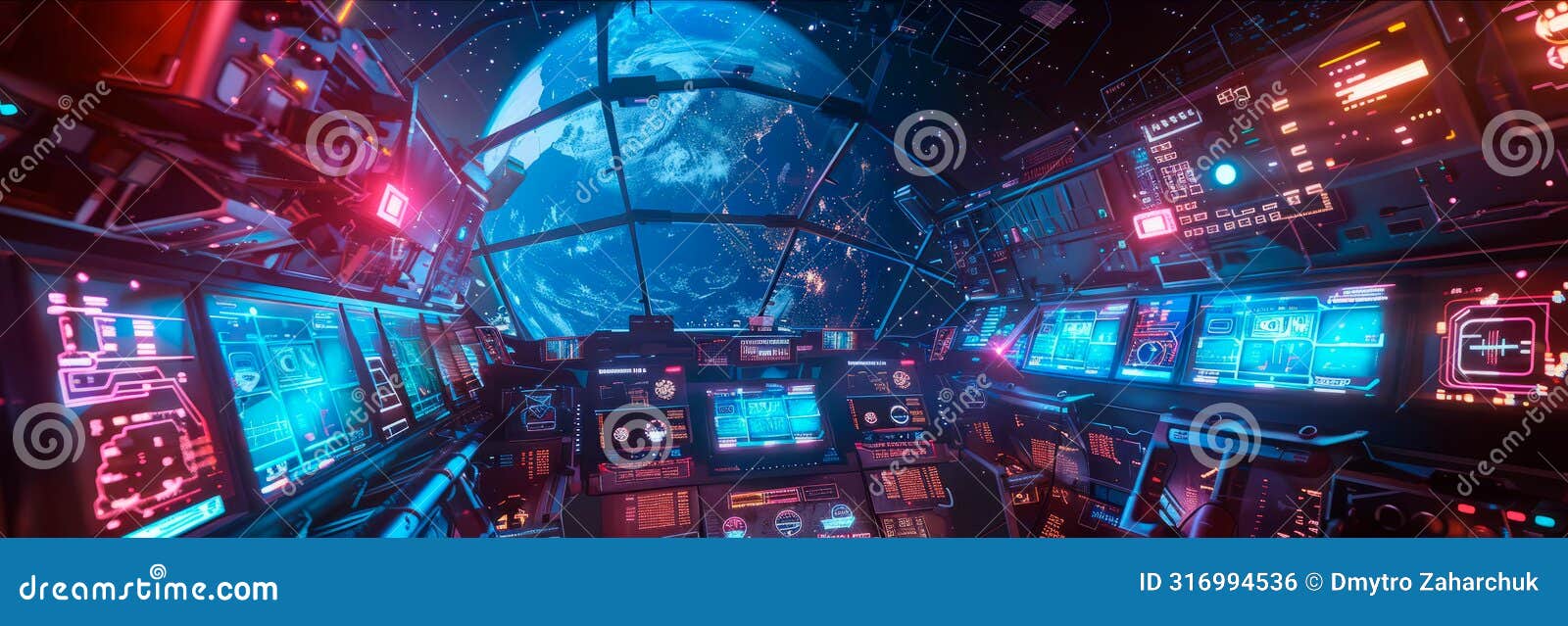 Interstellar Spaceship, Filled with Advanced Technology, Control Panels ...