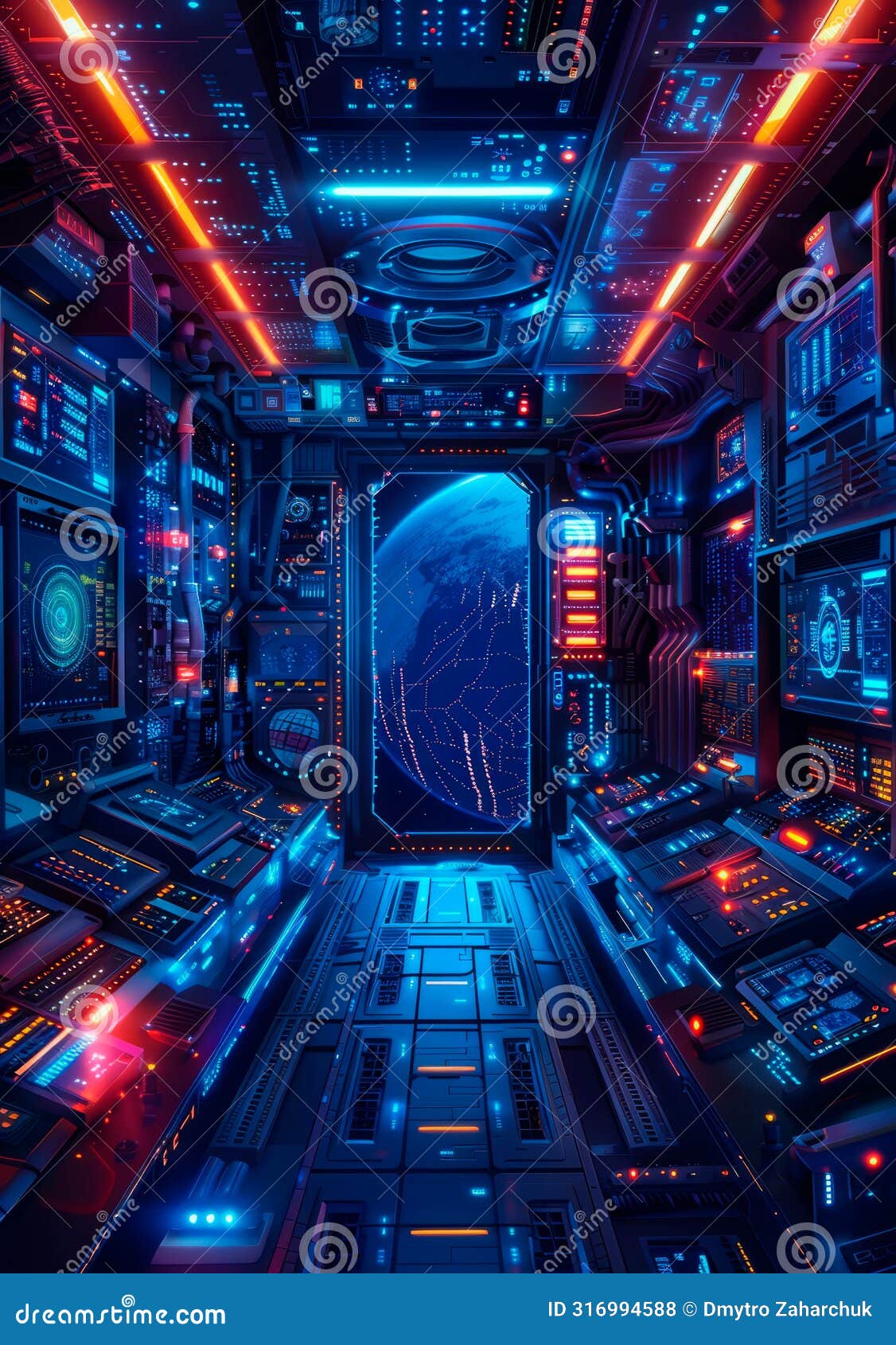 Interstellar Spaceship, Filled with Advanced Technology, Control Panels ...