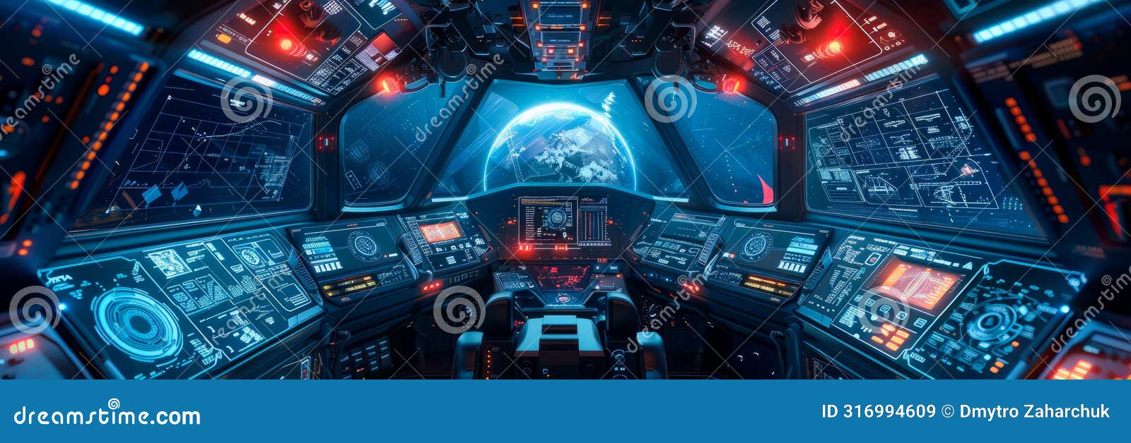 Interstellar Spaceship, Filled with Advanced Technology, Control Panels ...