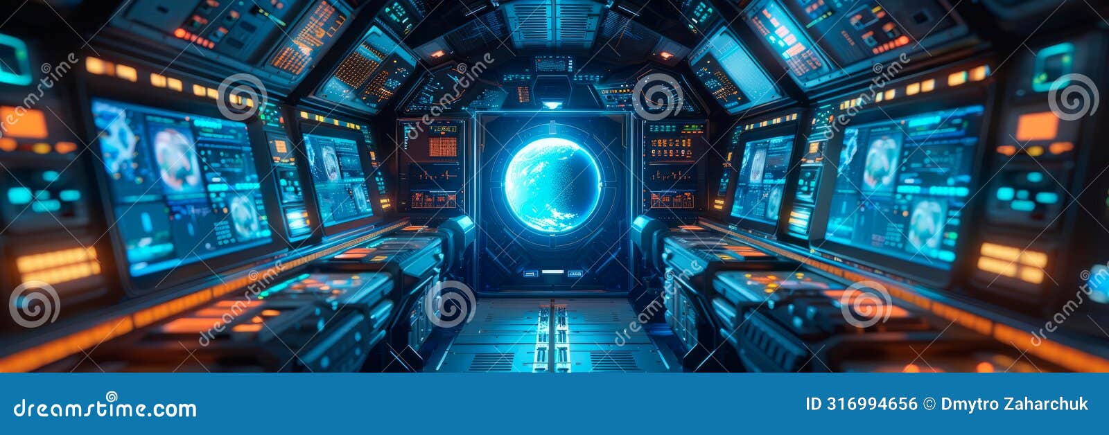 Interstellar Spaceship, Filled with Advanced Technology, Control Panels ...