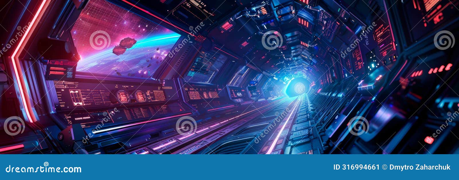 Interstellar Spaceship, Filled with Advanced Technology, Control Panels ...