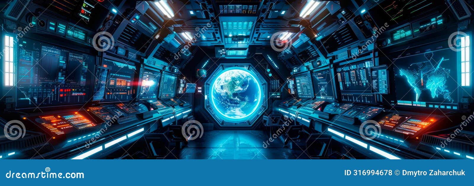 Interstellar Spaceship, Filled with Advanced Technology, Control Panels ...