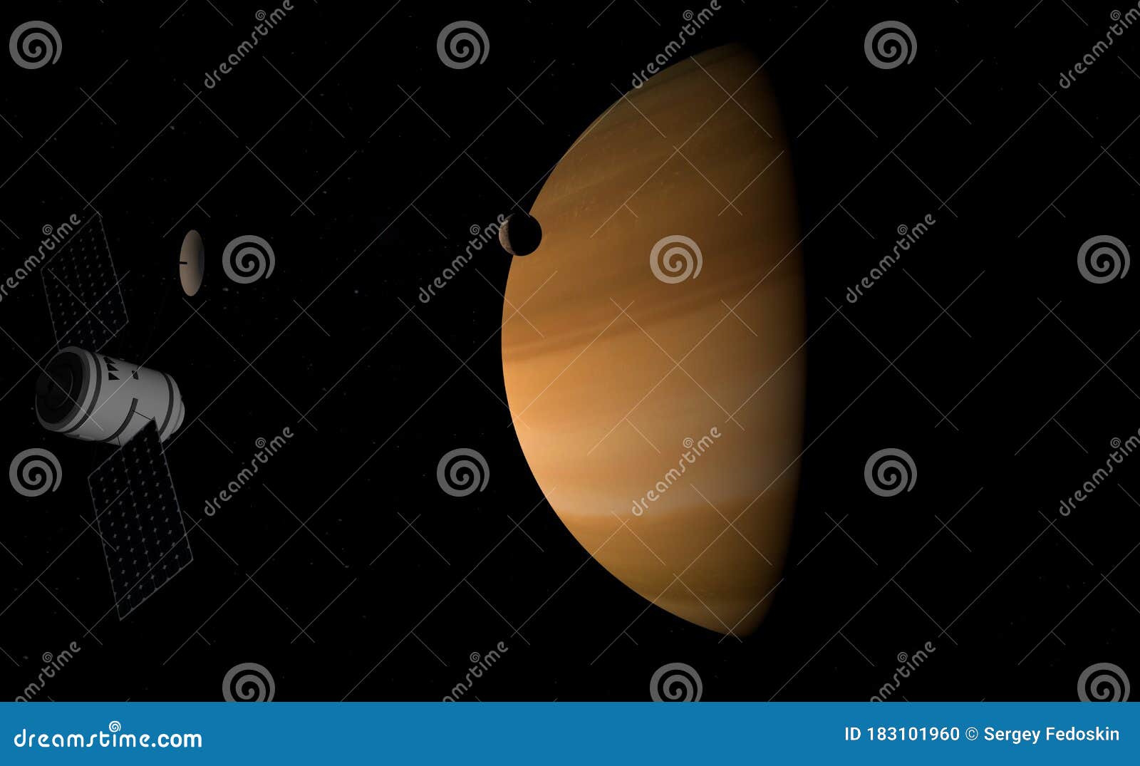 Interstellar Spaceship Flying To Unknown Planet in Outer Space. 3D ...