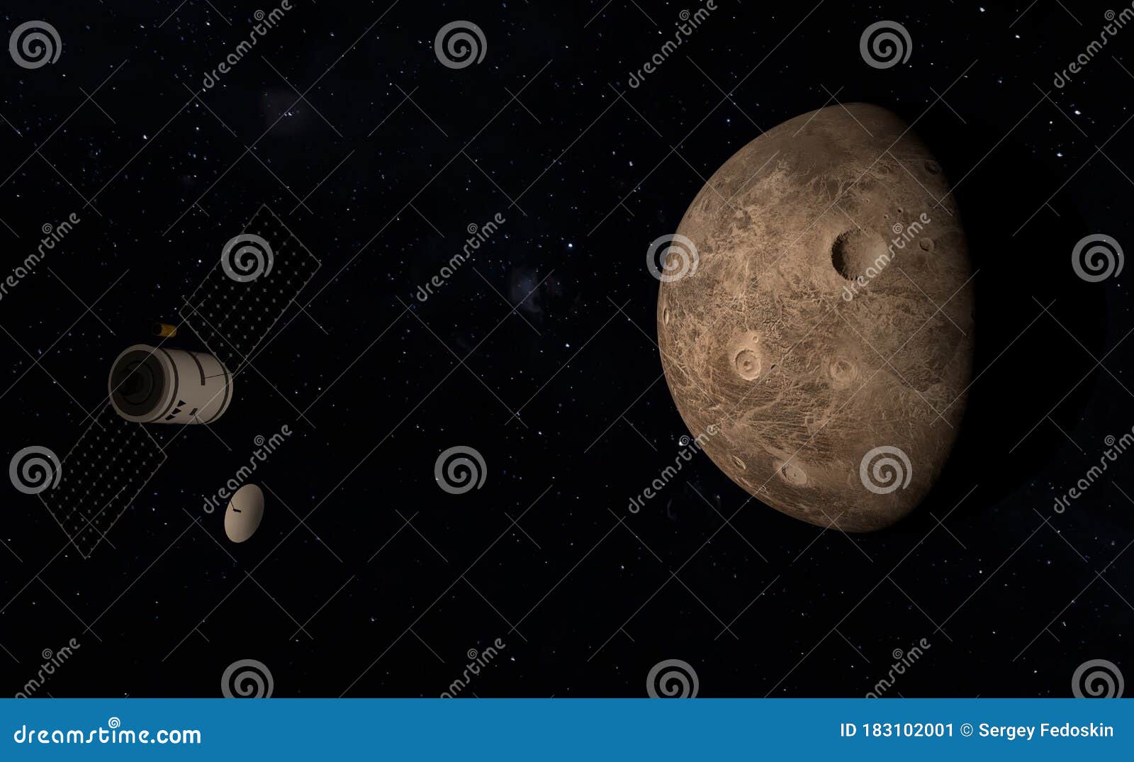 Interstellar Spaceship Flying To Unknown Planet in Outer Space. 3D ...