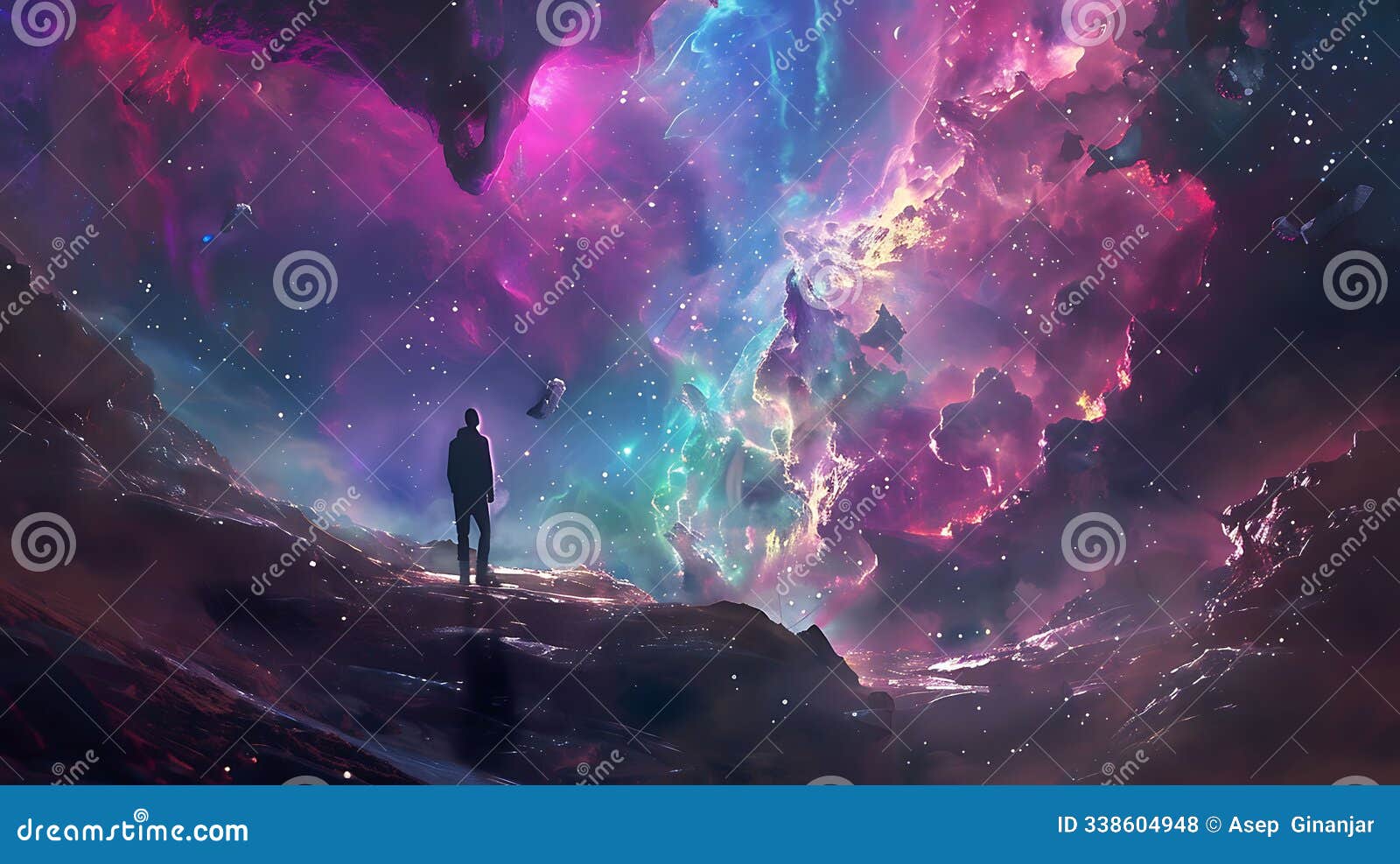 Interstellar Wanderer in a Colorful Void Stock Illustration ...