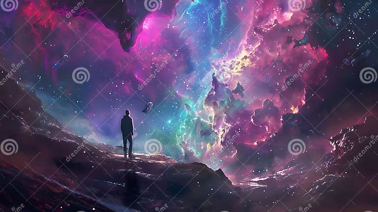 Interstellar Wanderer in a Colorful Void Stock Illustration ...