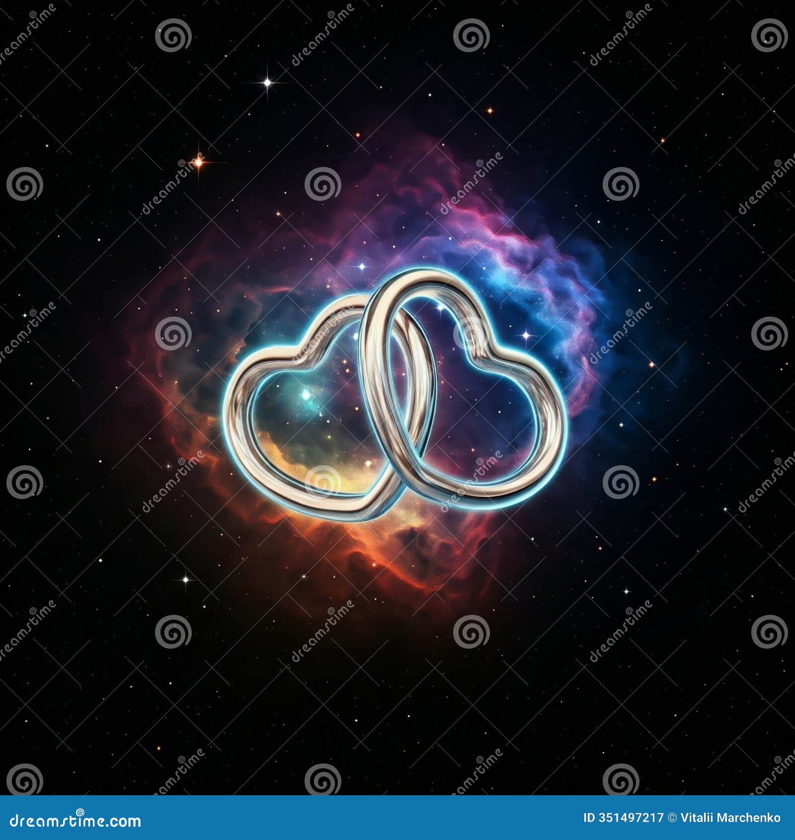 Intertwined Heart Symbol in Cosmic Nebula Background Stock Illustration ...