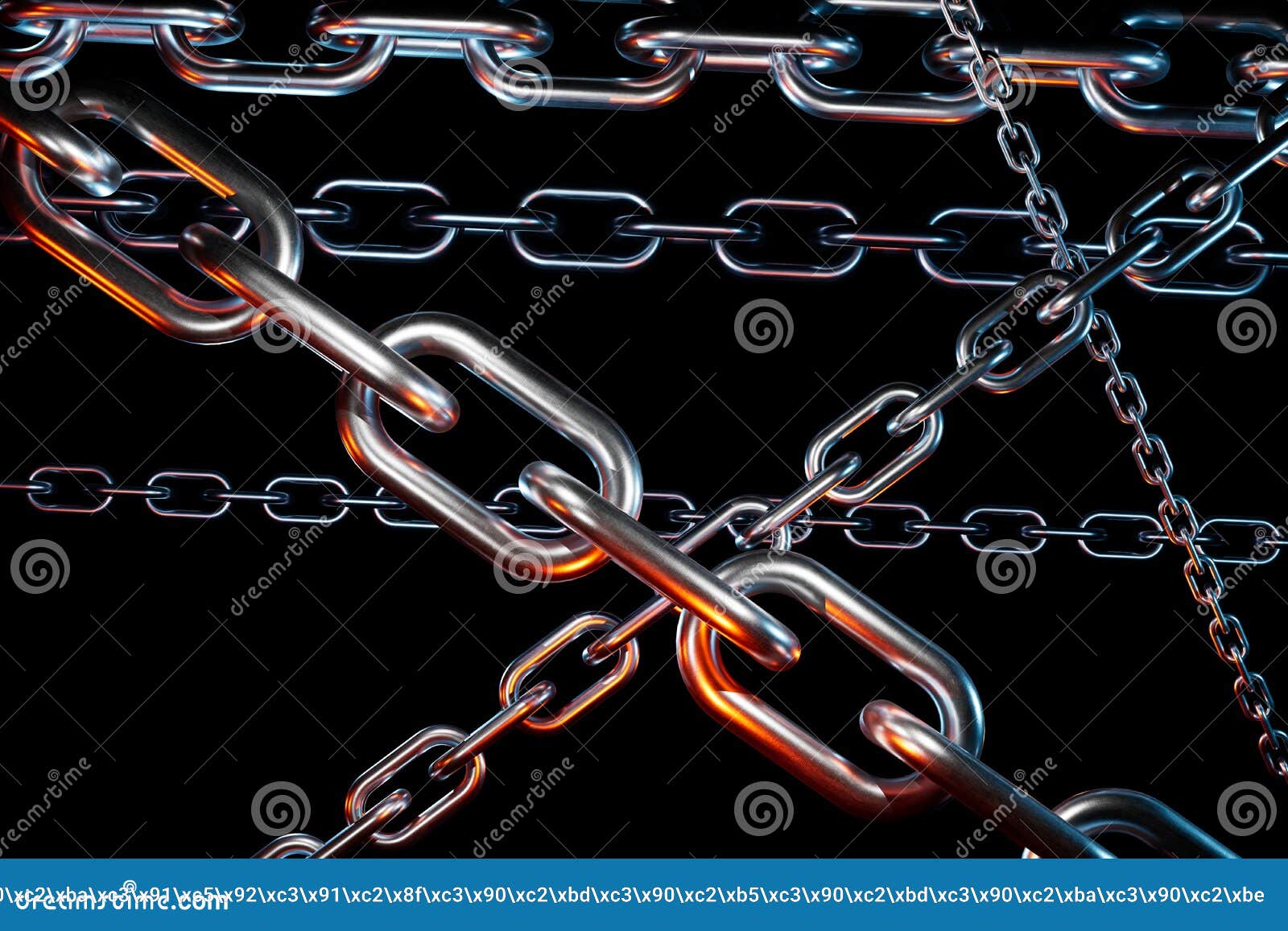 Intertwined Lines of Chains Consisting of Iron Rings on a Black ...