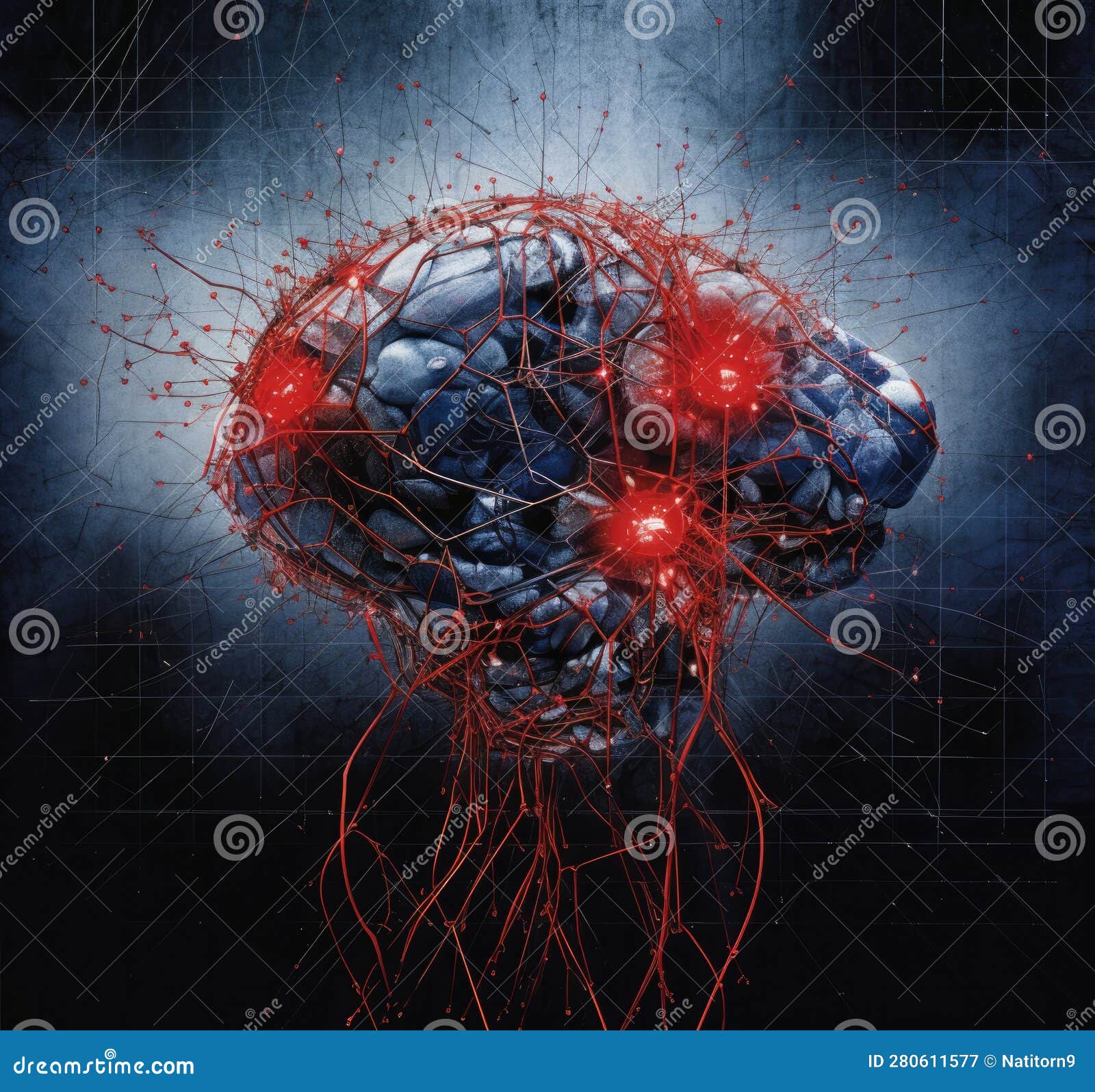 Intertwined Networks within a Dark Blue Cybernetic Brain AI Generated ...