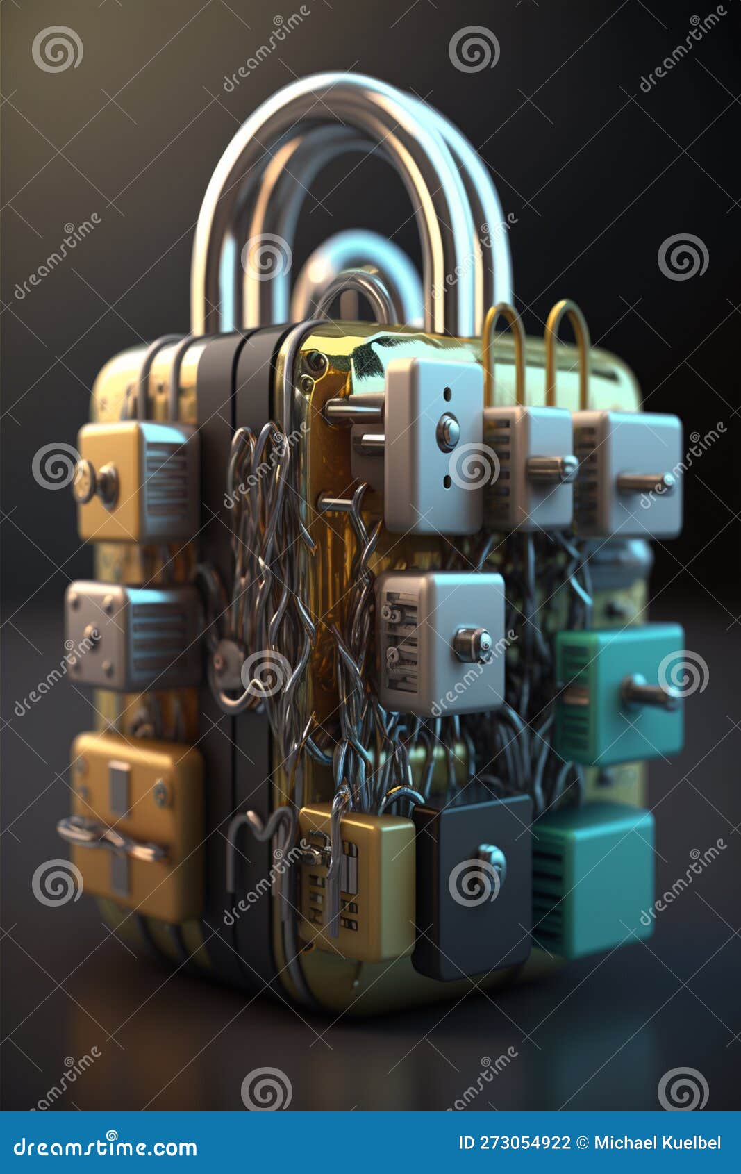 Intertwined Security Locks in Abstract 3D Rendering Stock Illustration ...