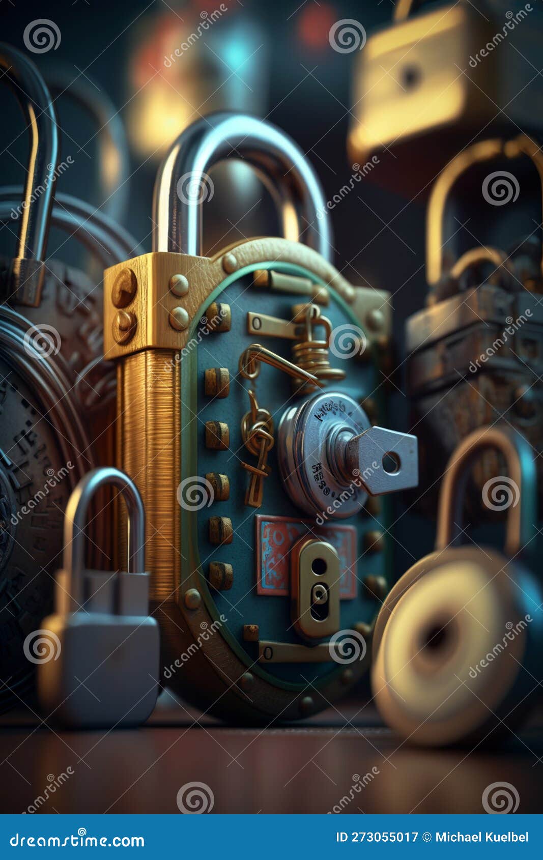 Intertwined Security Locks in Abstract 3D Rendering Stock Illustration ...