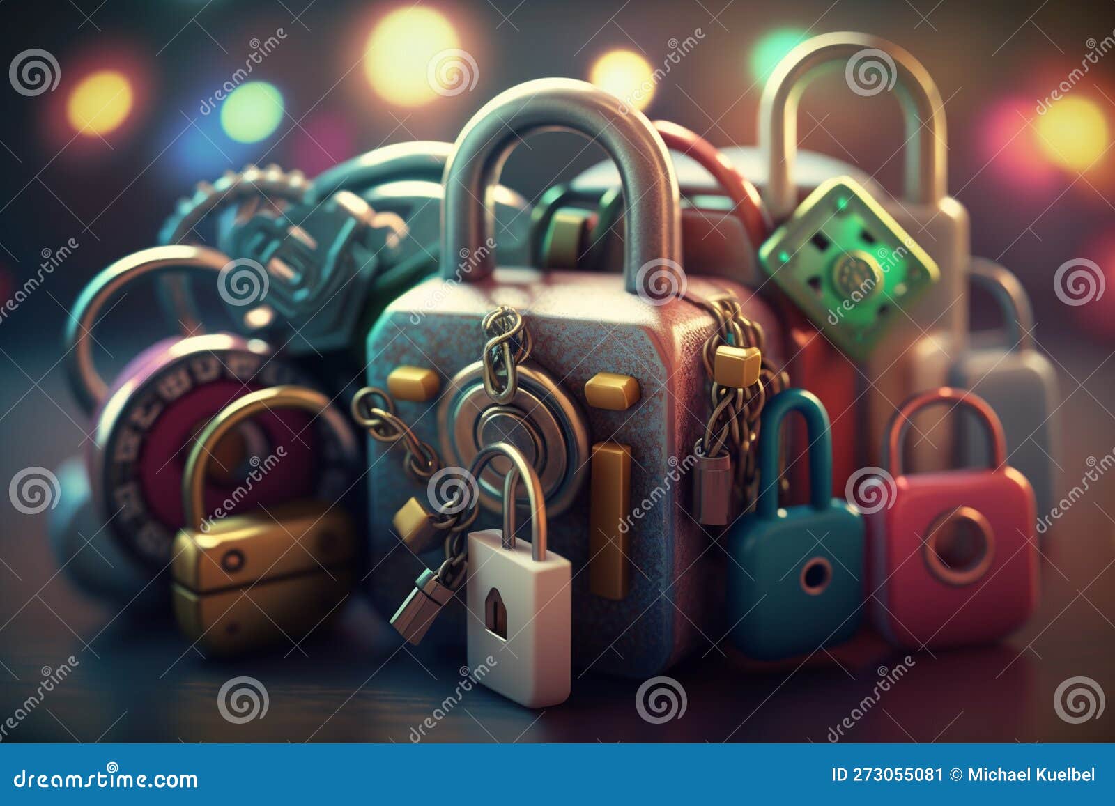 Intertwined Security Locks in Abstract 3D Rendering Stock Illustration ...