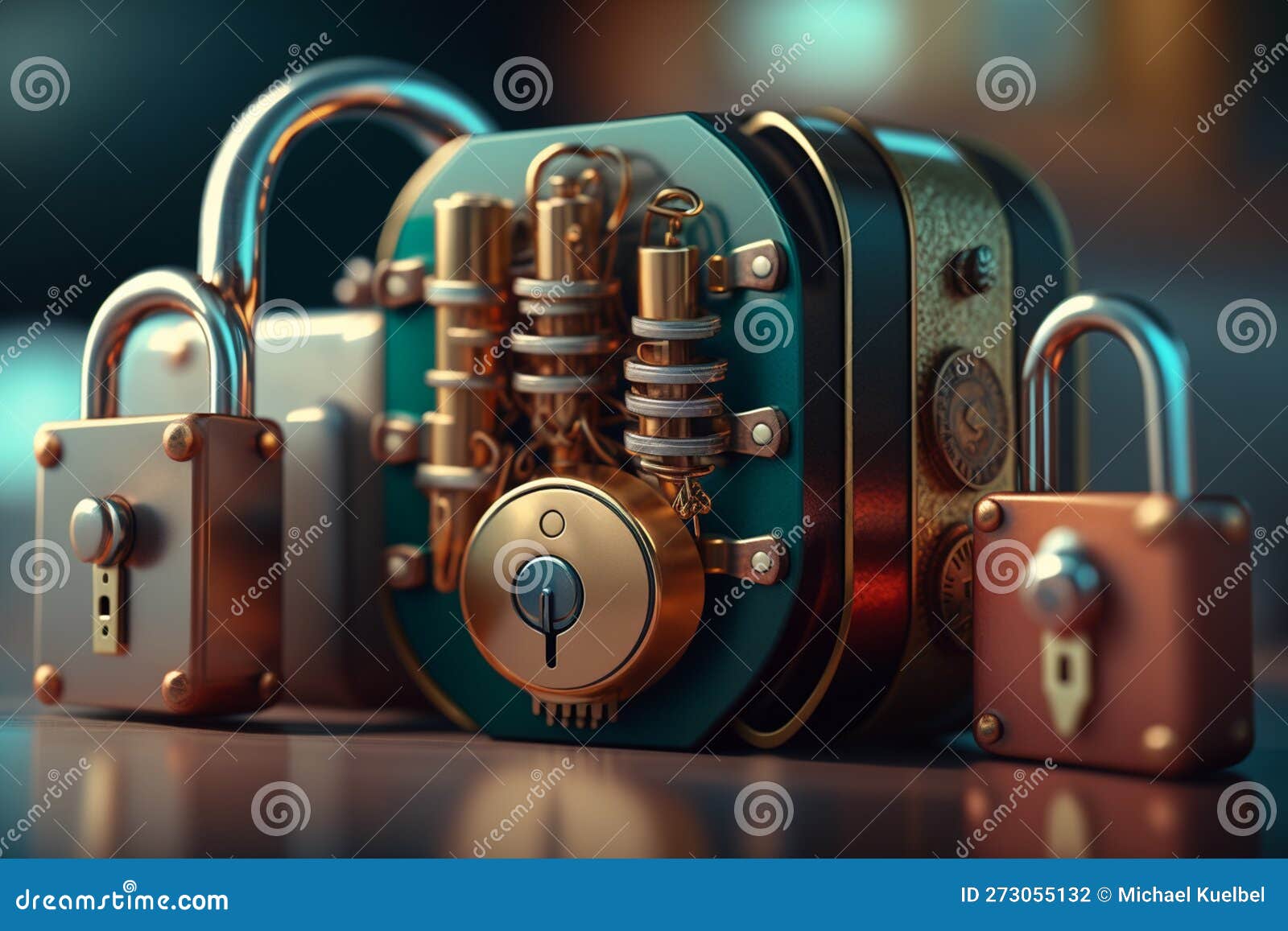 Intertwined Security Locks in Abstract 3D Rendering Stock Illustration ...