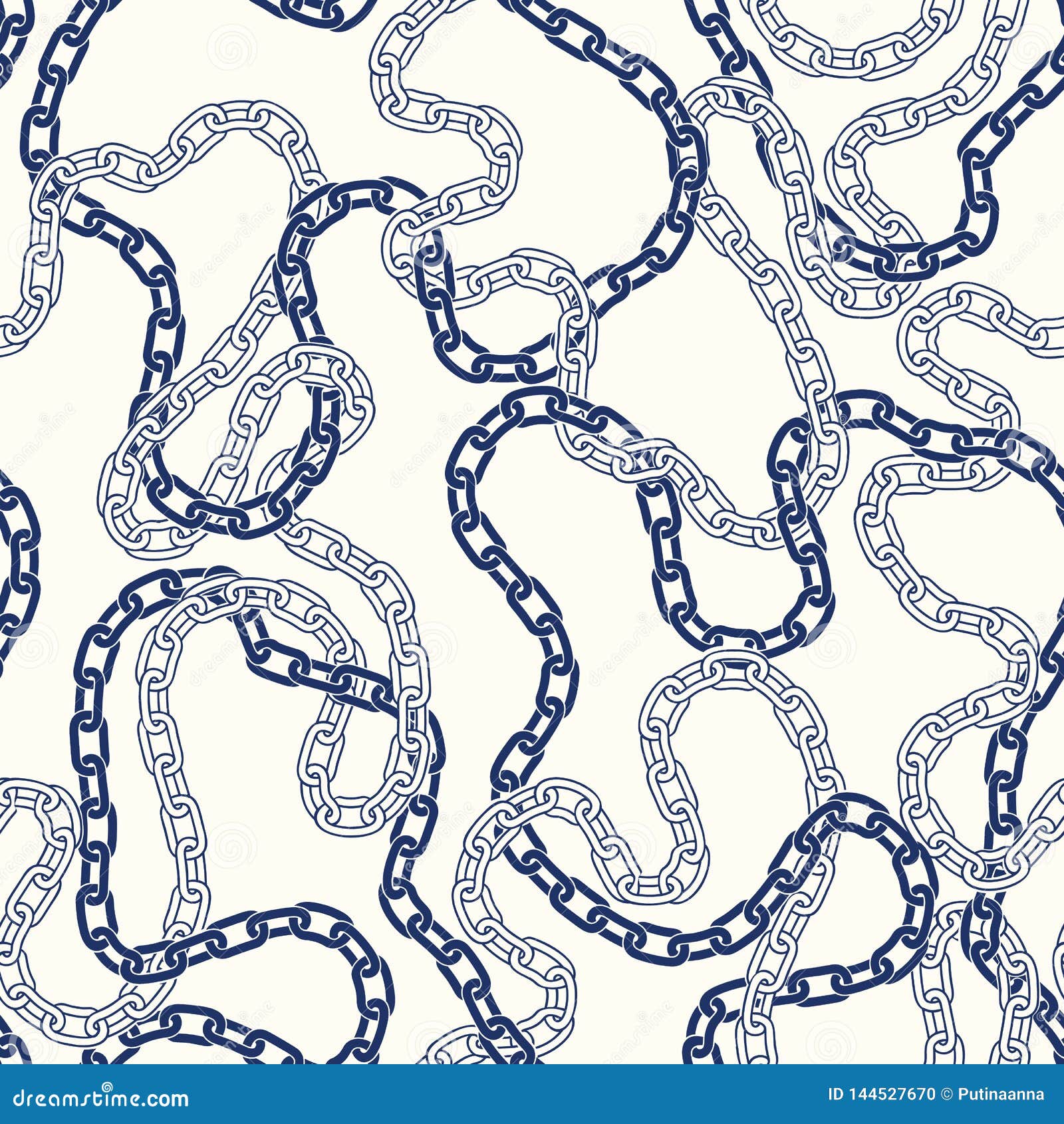 Intertwining Nautical Blue Chains on White Background Vector Seamless ...