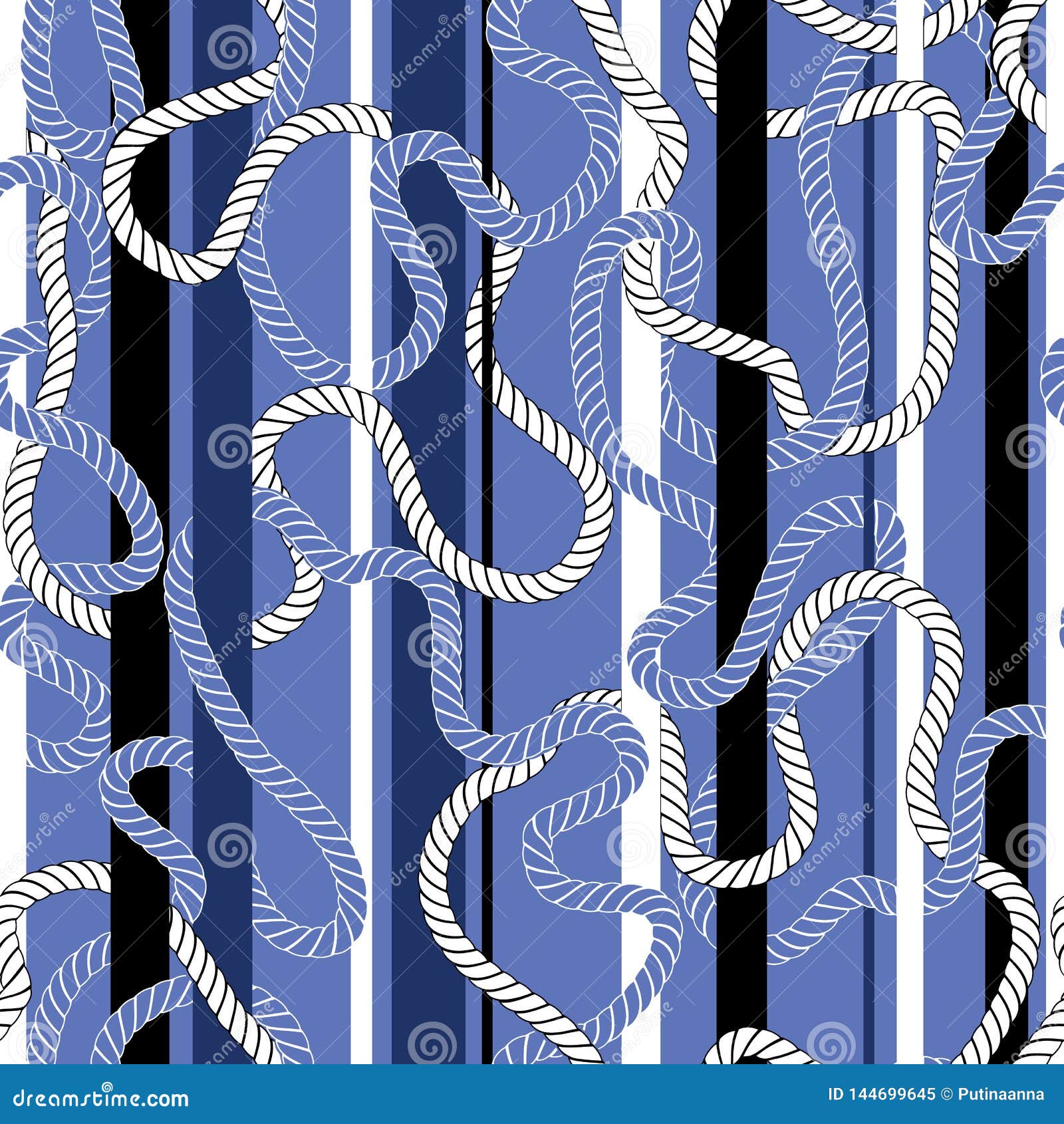 Intertwining Nautical Blue and White Ropes and Stripes Vector Seamless ...