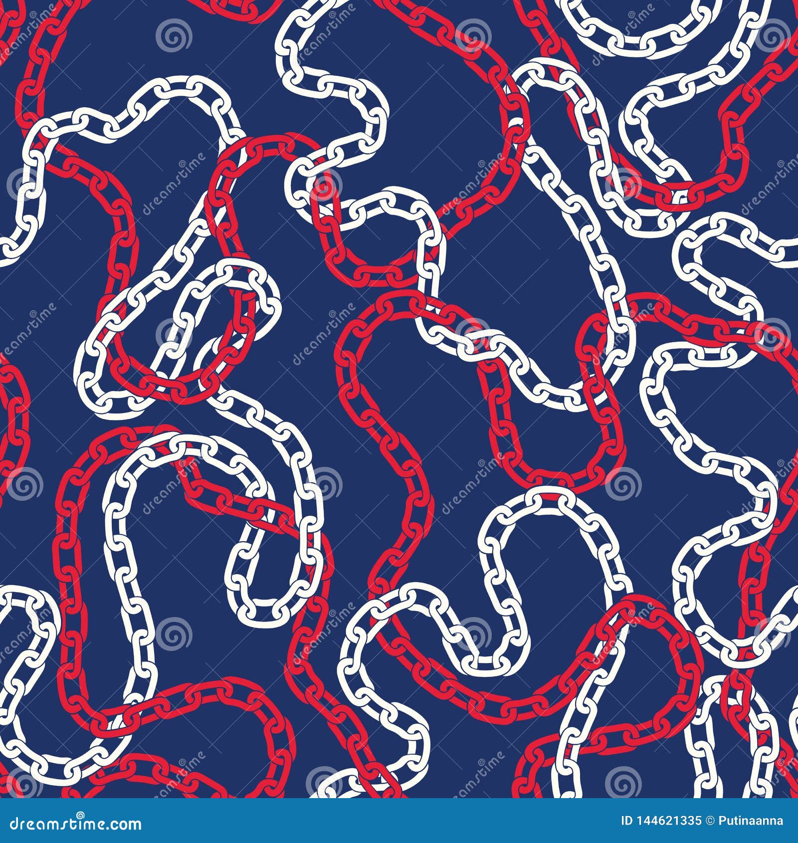 Intertwining Nautical White and Red Chains on Navy Background Vector ...