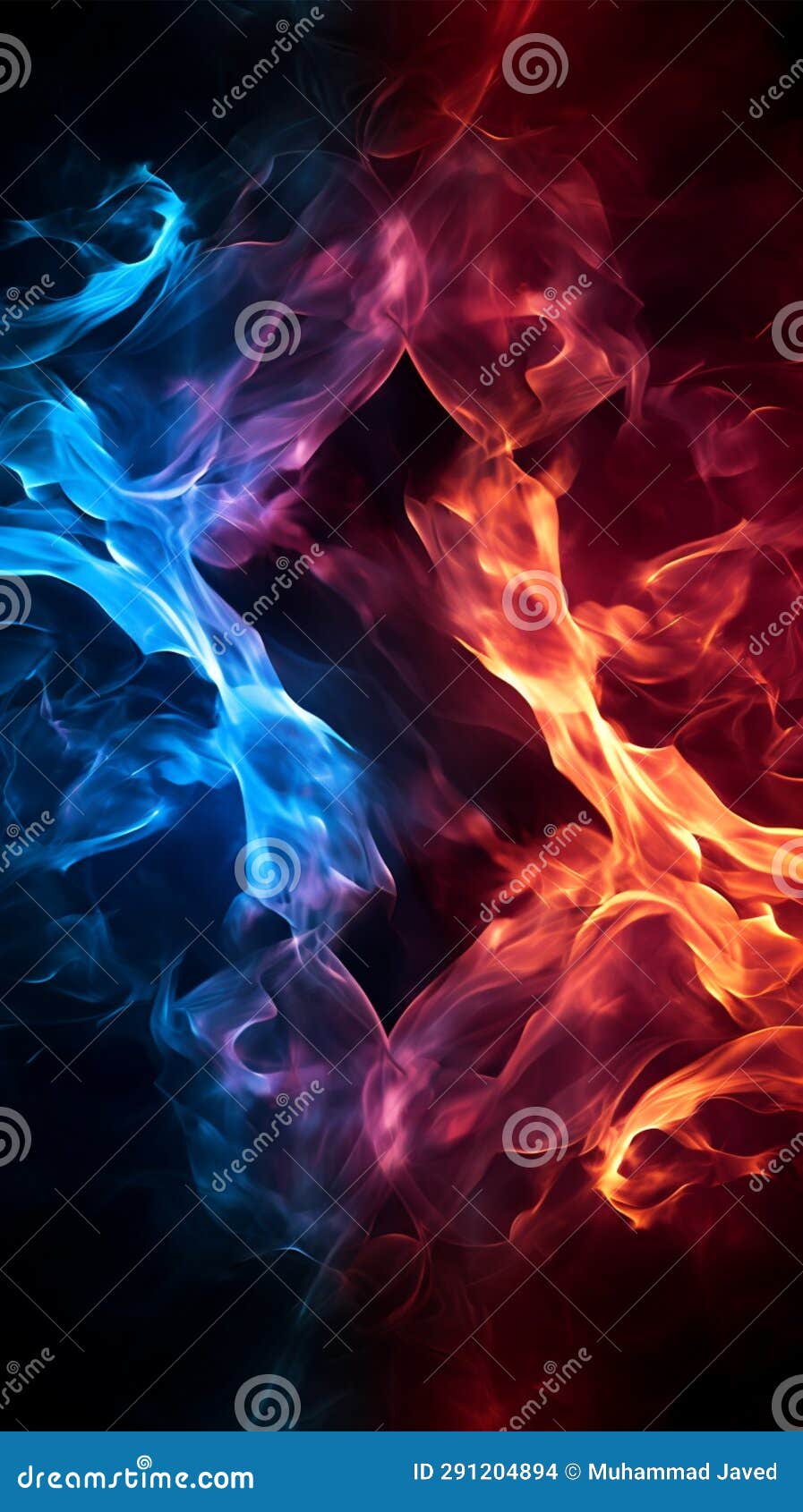 Intertwining Red And Blue Flames Mesmerize On A Dark Background Stock ...