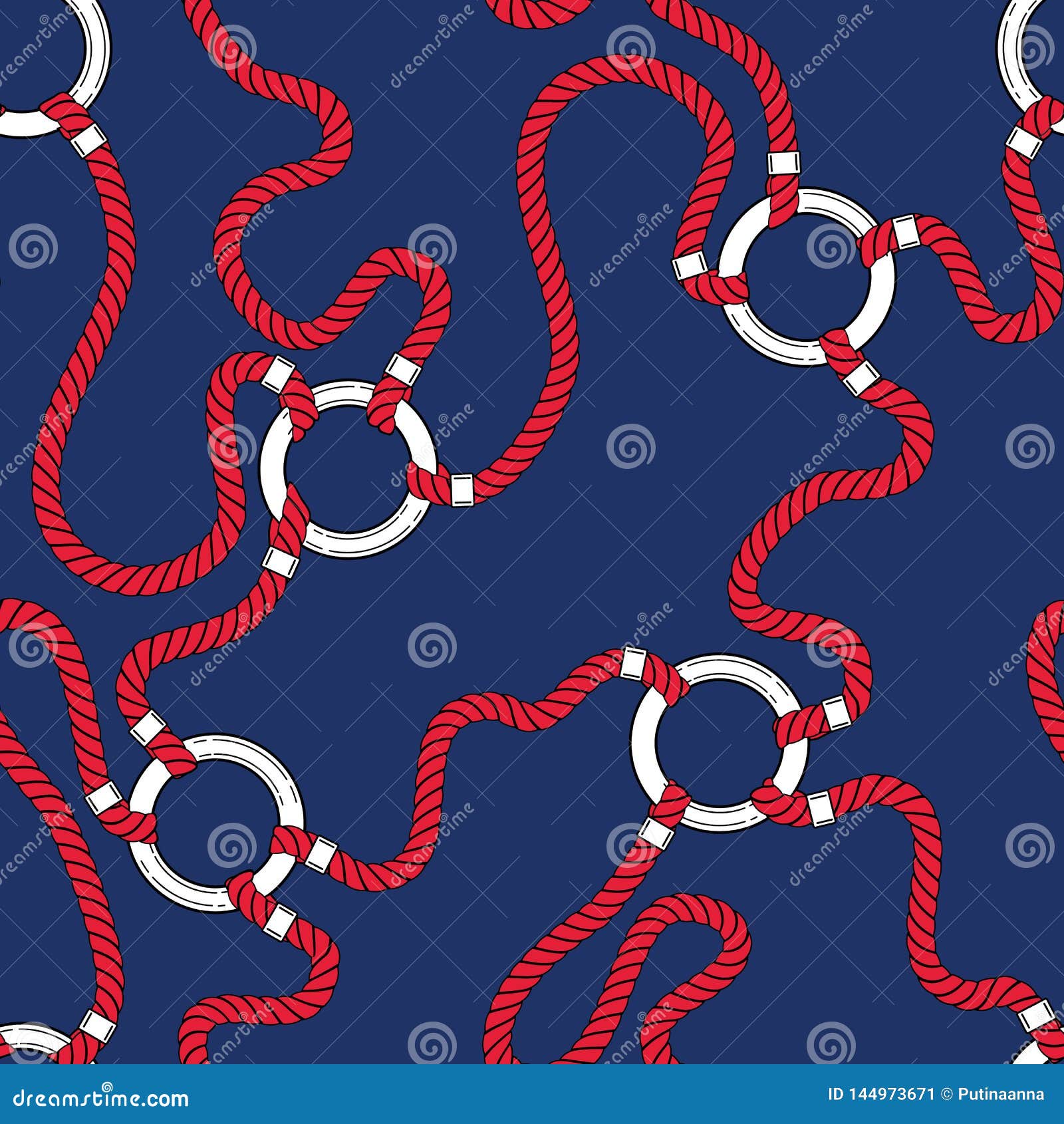 Intertwining Red Nautical Ropes and Chain Links Vector Seamless Pattern ...