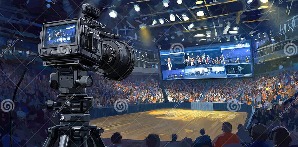 An Interview with a Blurred Background in a Television Studio ...