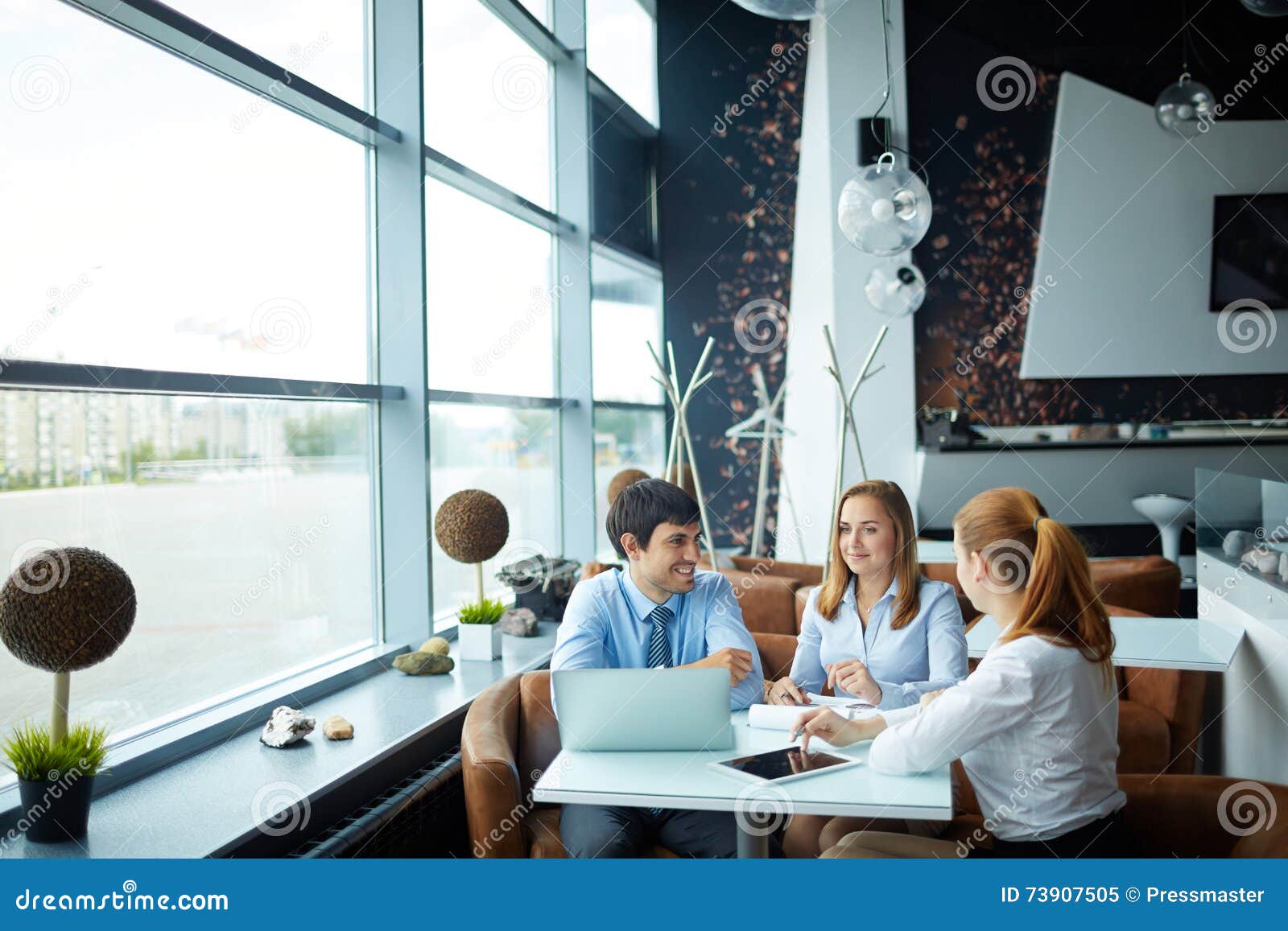 Interview in cafe stock image. Image of handsome, employee - 73907505