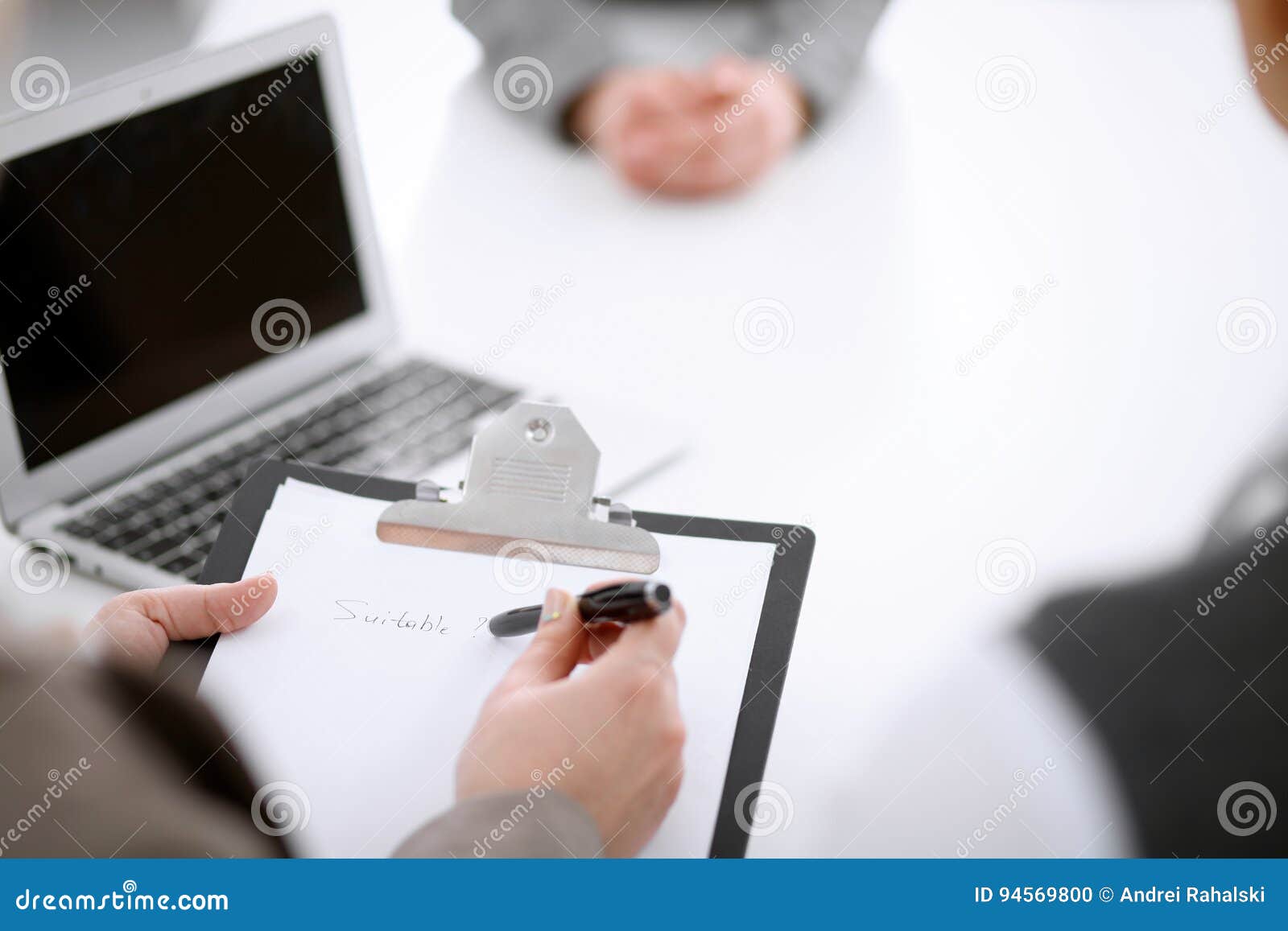 Interview. Close-up of Three Businesswoman Around the Table during Job ...