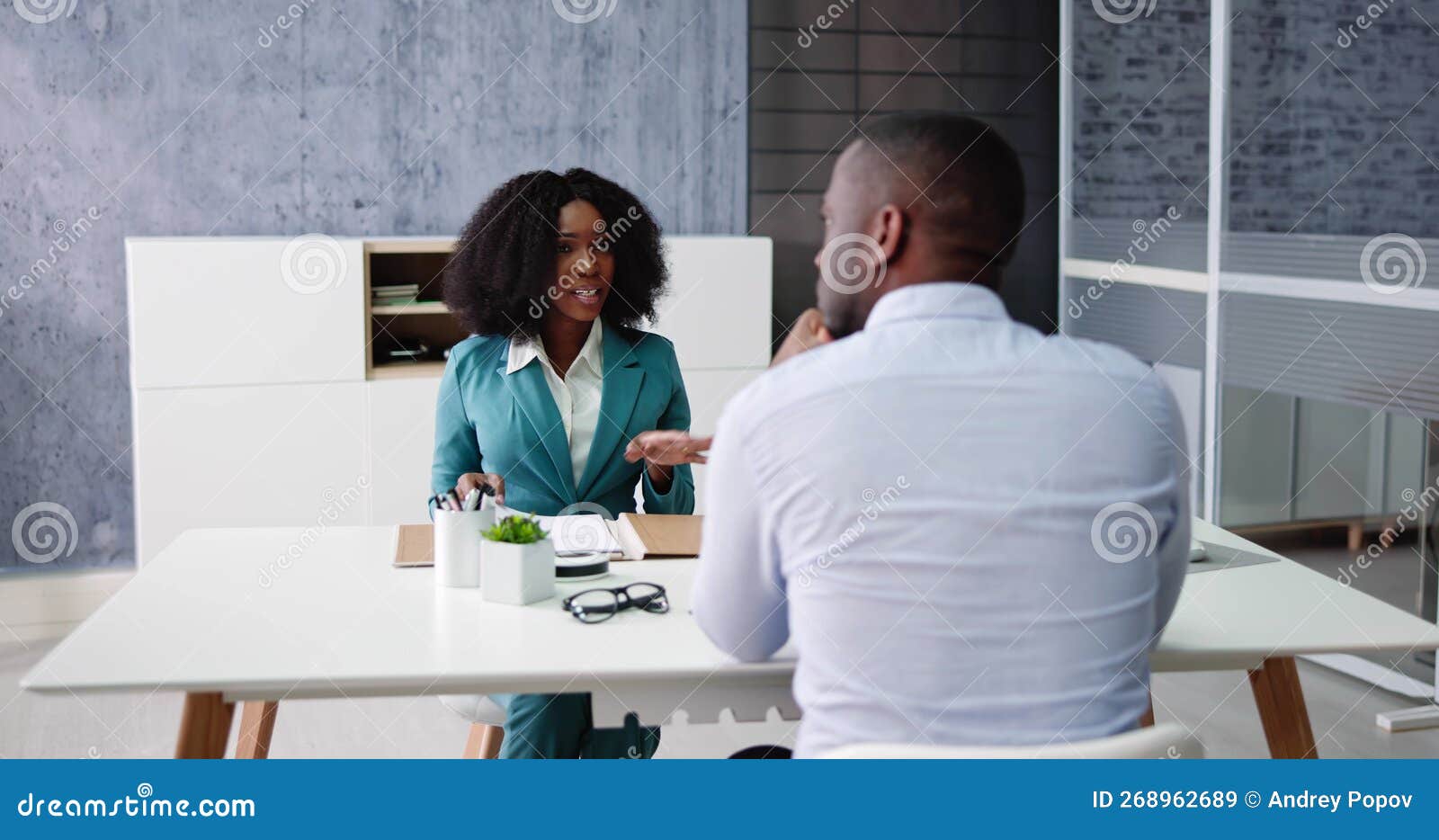 Interview Conversation stock image. Image of desk, people - 268962689