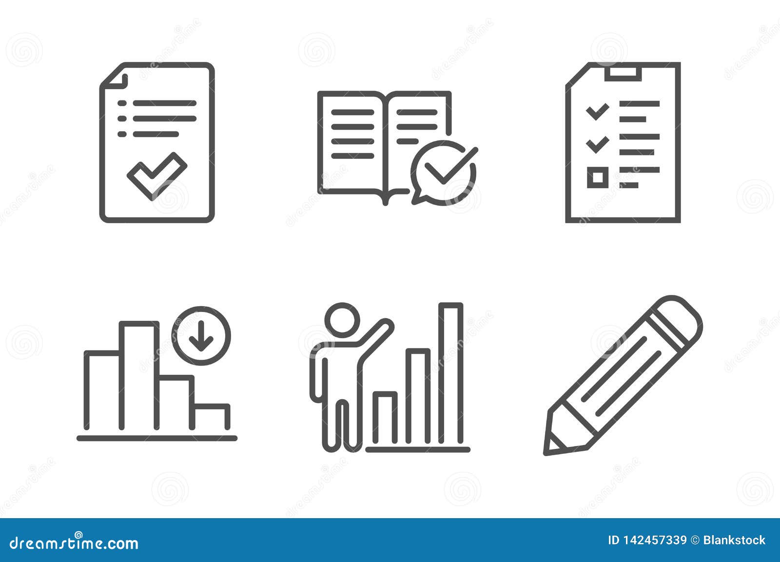 Interview, Decreasing Graph and Approved Documentation Icons Set ...